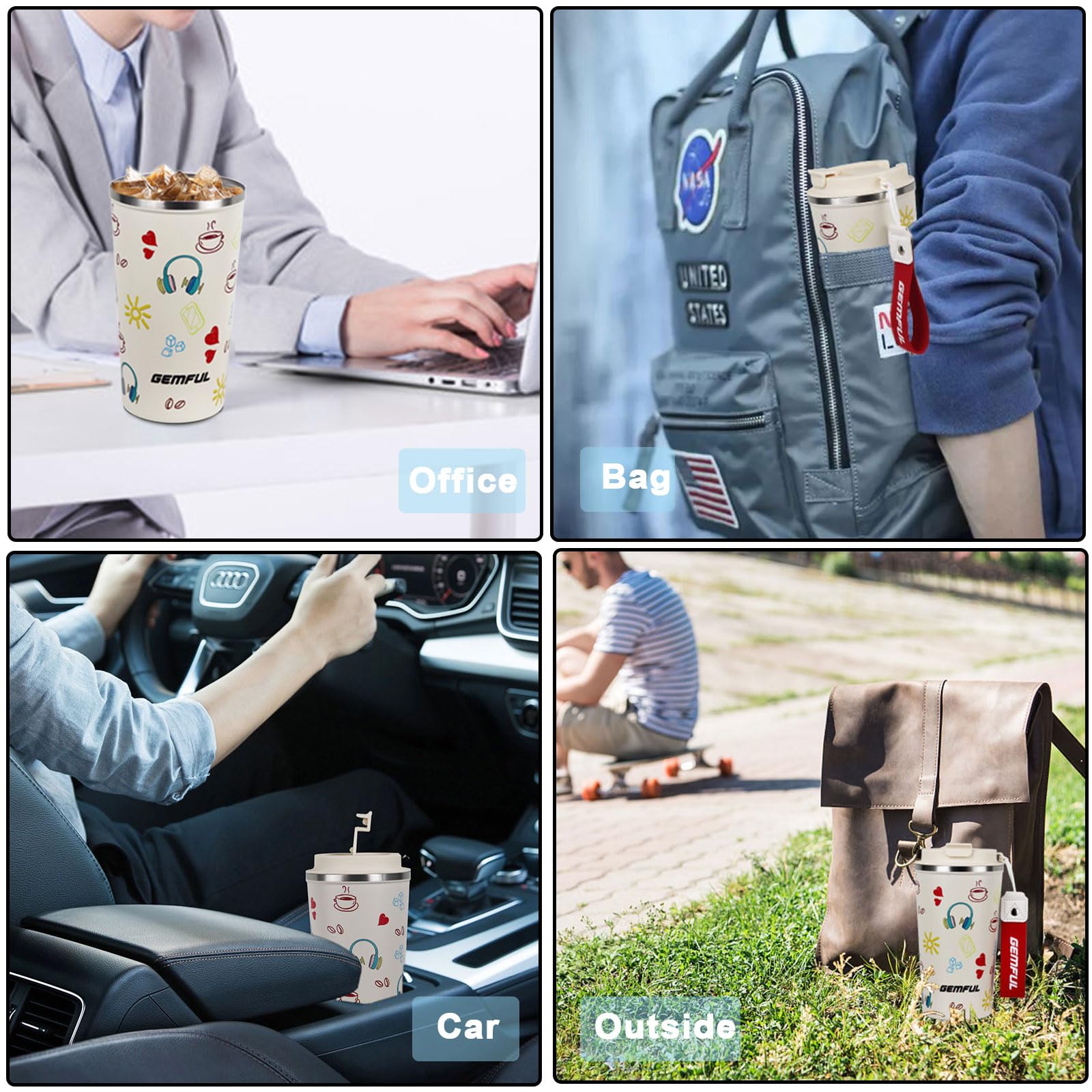 GEMFUL Spill Proof Leak Proof Coffee Travel Mug 17oz Stainless Steel Vacuum Insulated Tumbler with Secure Lid Reusable Hot Cold Portable Cup for Commute Office Car