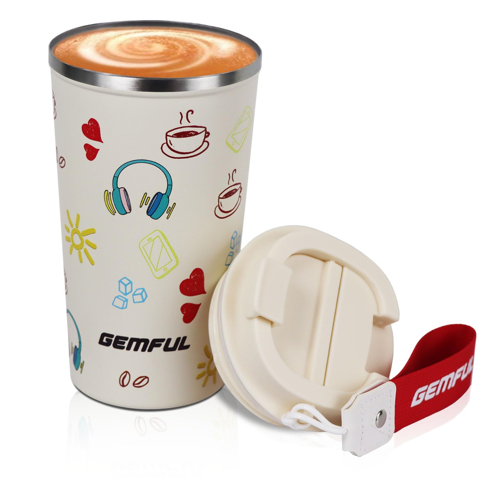 GEMFUL Spill Proof Leak Proof Coffee Travel Mug 17oz Stainless Steel Vacuum Insulated Tumbler with Secure Lid Reusable Hot Cold Portable Cup for Commute Office Car