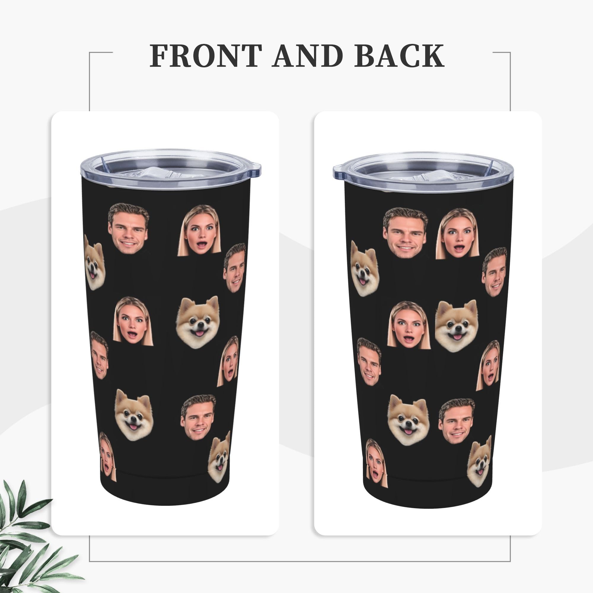 Personalized 20 Oz Tumbler With Lid and Straw, Custom Stainless Steel Insulated Travel Coffee Cup With Name Picture, Customized Water Bottle Mug for Men Women, Face