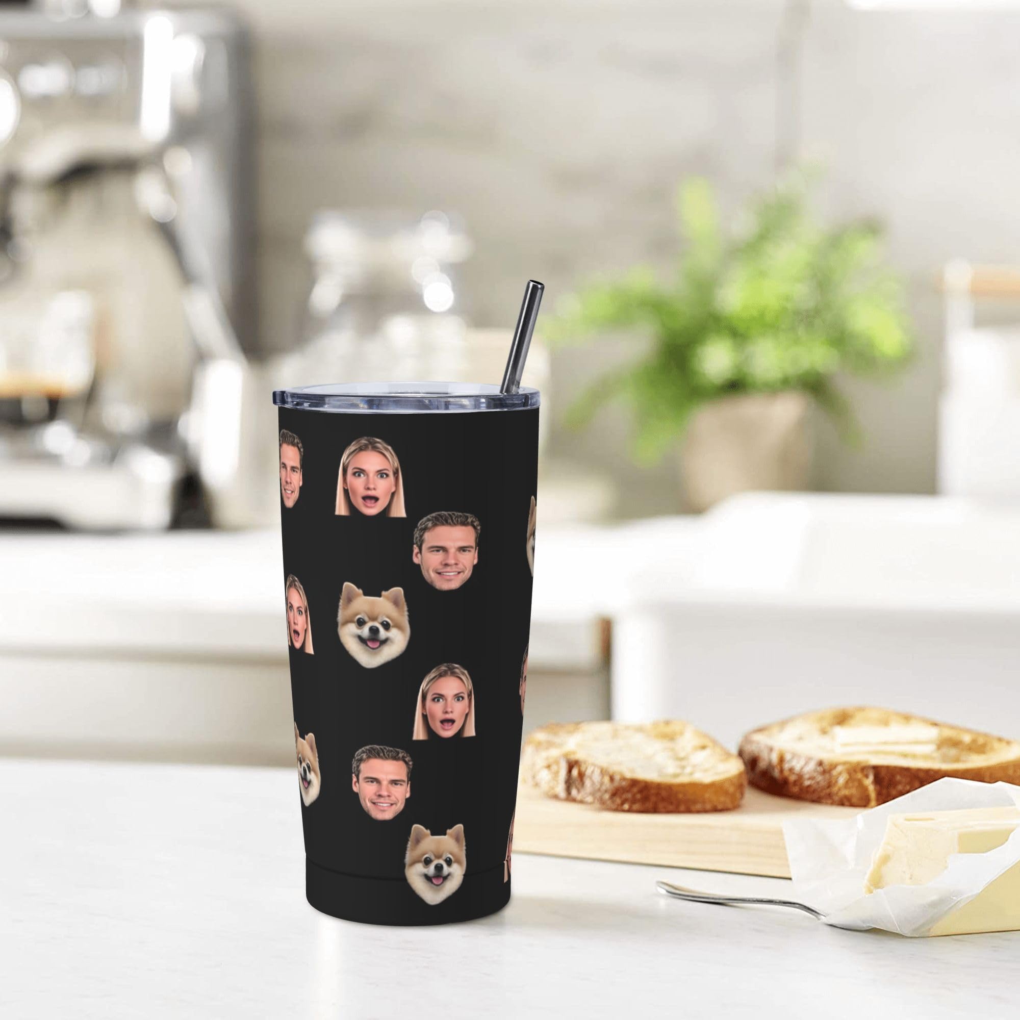 Personalized 20 Oz Tumbler With Lid and Straw, Custom Stainless Steel Insulated Travel Coffee Cup With Name Picture, Customized Water Bottle Mug for Men Women, Face