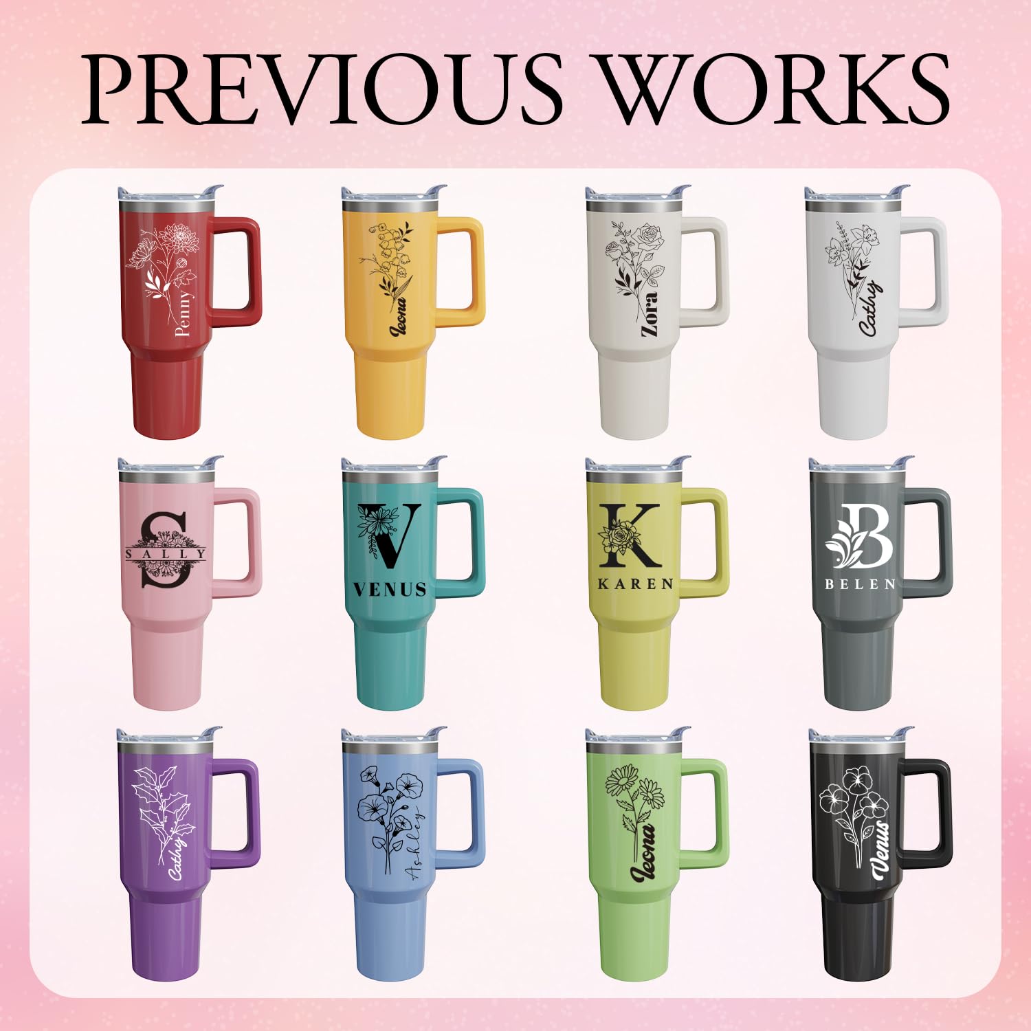 Personalized Gifts 40 Oz Tumbler with Handle and Straw Lid, with Initials Stainless Steel Vacuum Insulated Cup, Custom Water Bottle Travel Mug, Customized Monogram Gift for Women Men