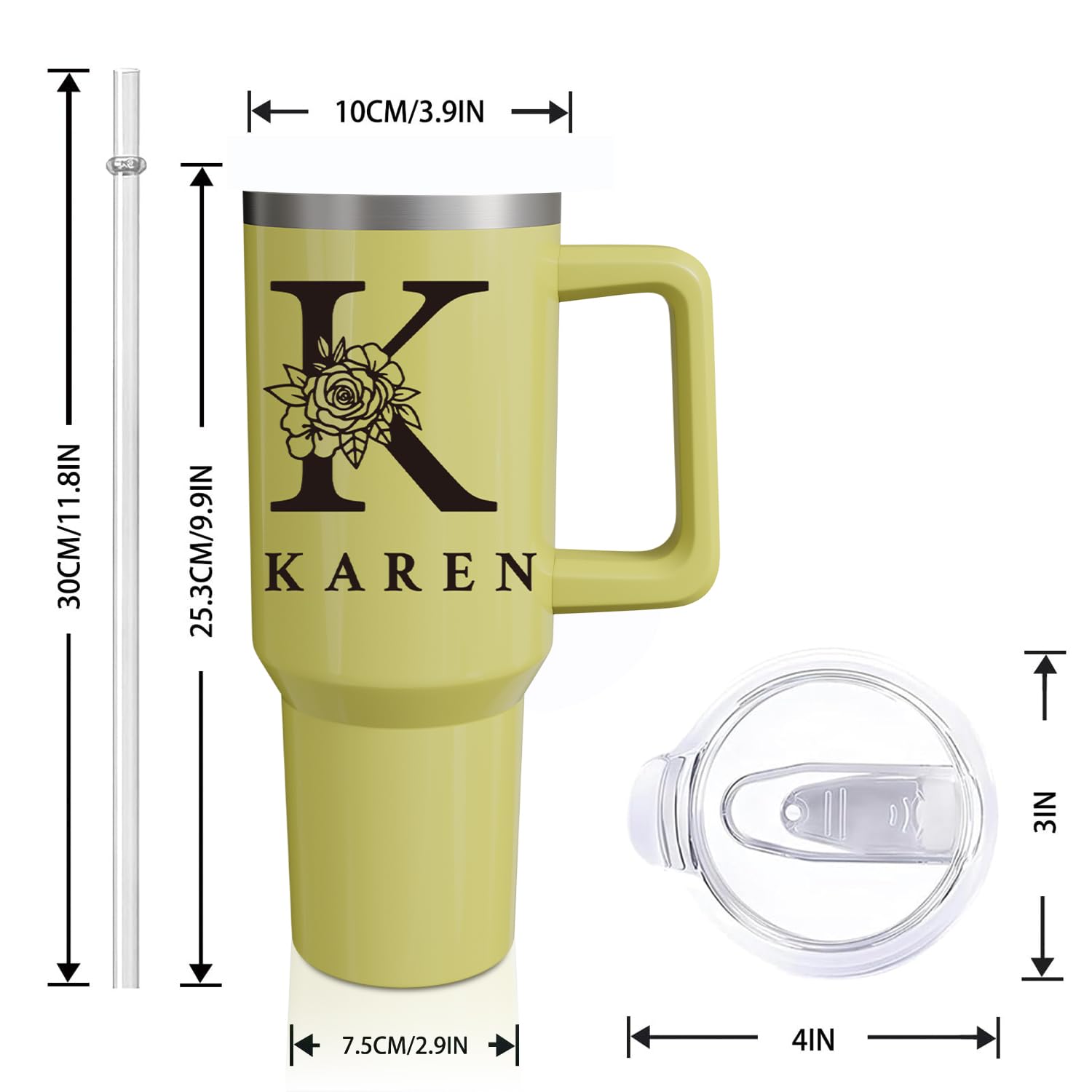 Personalized Gifts 40 Oz Tumbler with Handle and Straw Lid, with Initials Stainless Steel Vacuum Insulated Cup, Custom Water Bottle Travel Mug, Customized Monogram Gift for Women Men