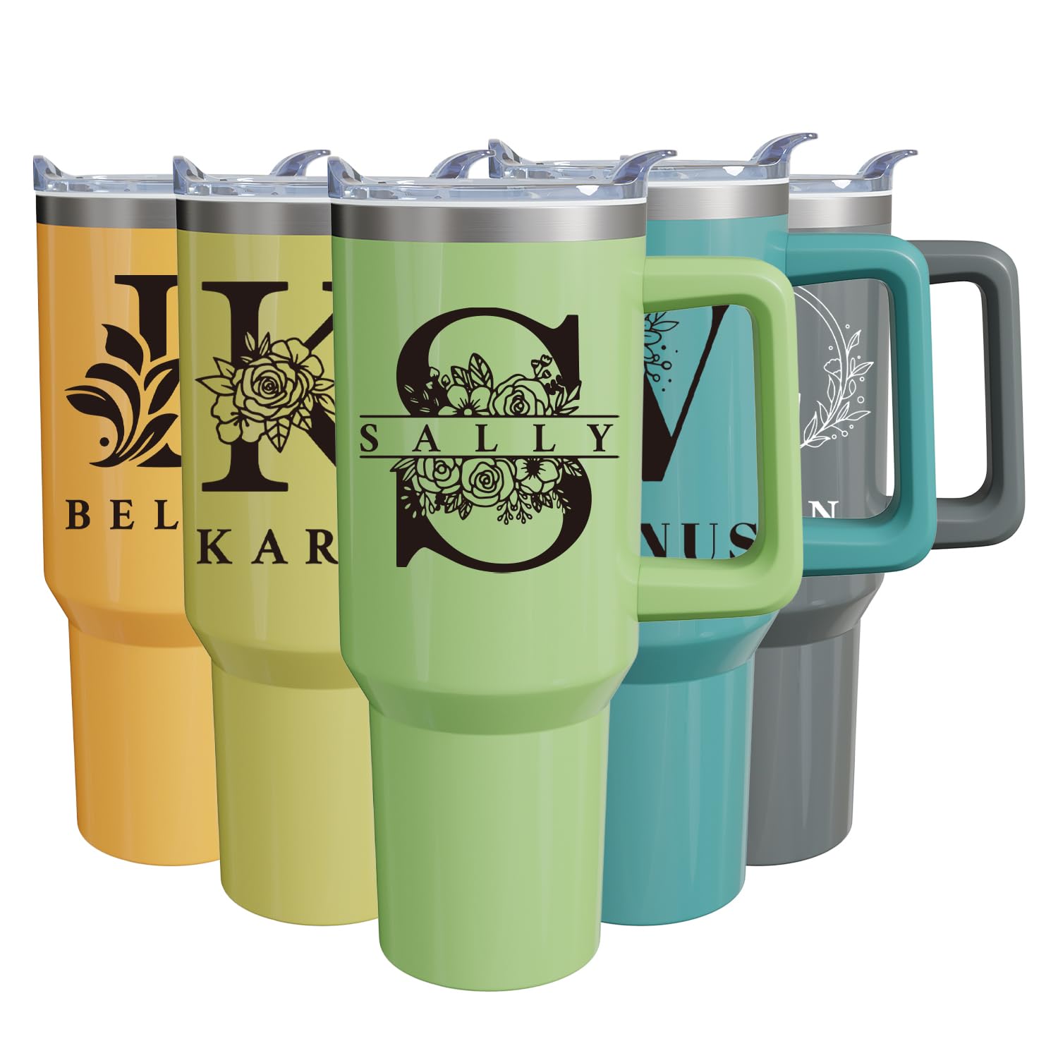 Personalized Gifts 40 Oz Tumbler with Handle and Straw Lid, with Initials Stainless Steel Vacuum Insulated Cup, Custom Water Bottle Travel Mug, Customized Monogram Gift for Women Men