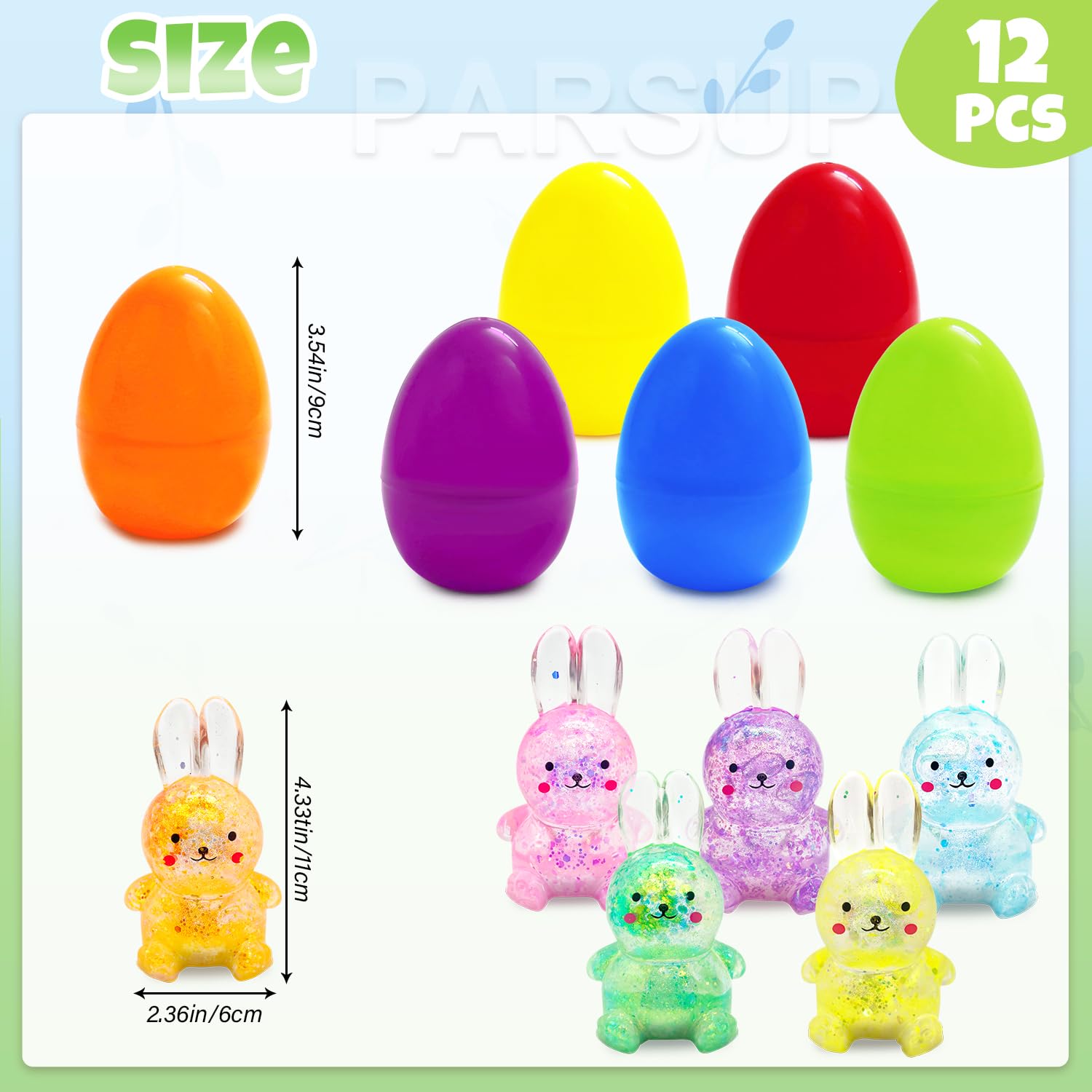 PARSUP 12PCS Easter Marble Eggs with Fidget Bunny for Easter Theme Party Favors, Supplies for Easter Egg Hunt, Basket Stuffers/Fillers, Classroom Prize Supplies Toddler Boys Girls