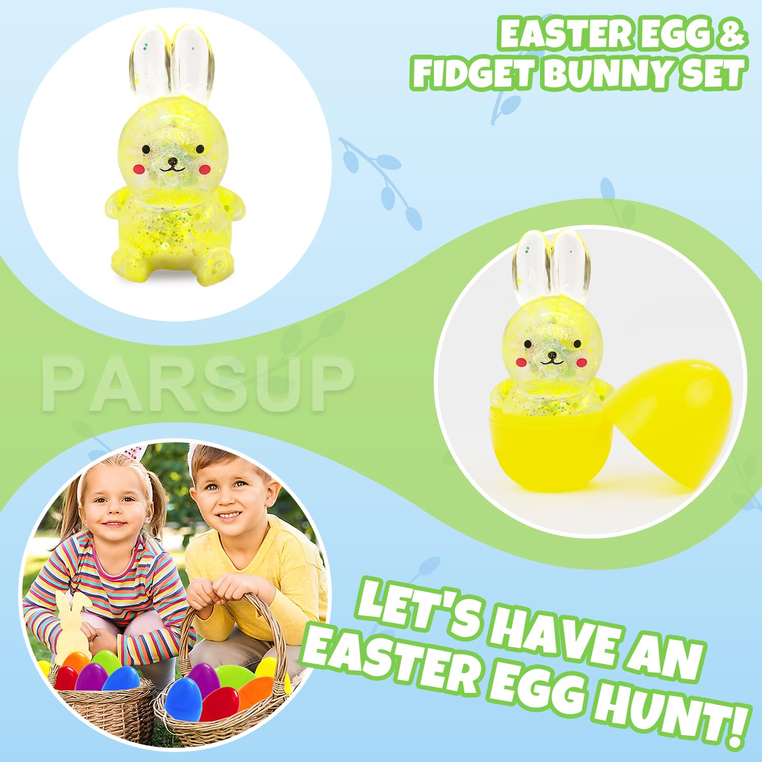 PARSUP 12PCS Easter Marble Eggs with Fidget Bunny for Easter Theme Party Favors, Supplies for Easter Egg Hunt, Basket Stuffers/Fillers, Classroom Prize Supplies Toddler Boys Girls