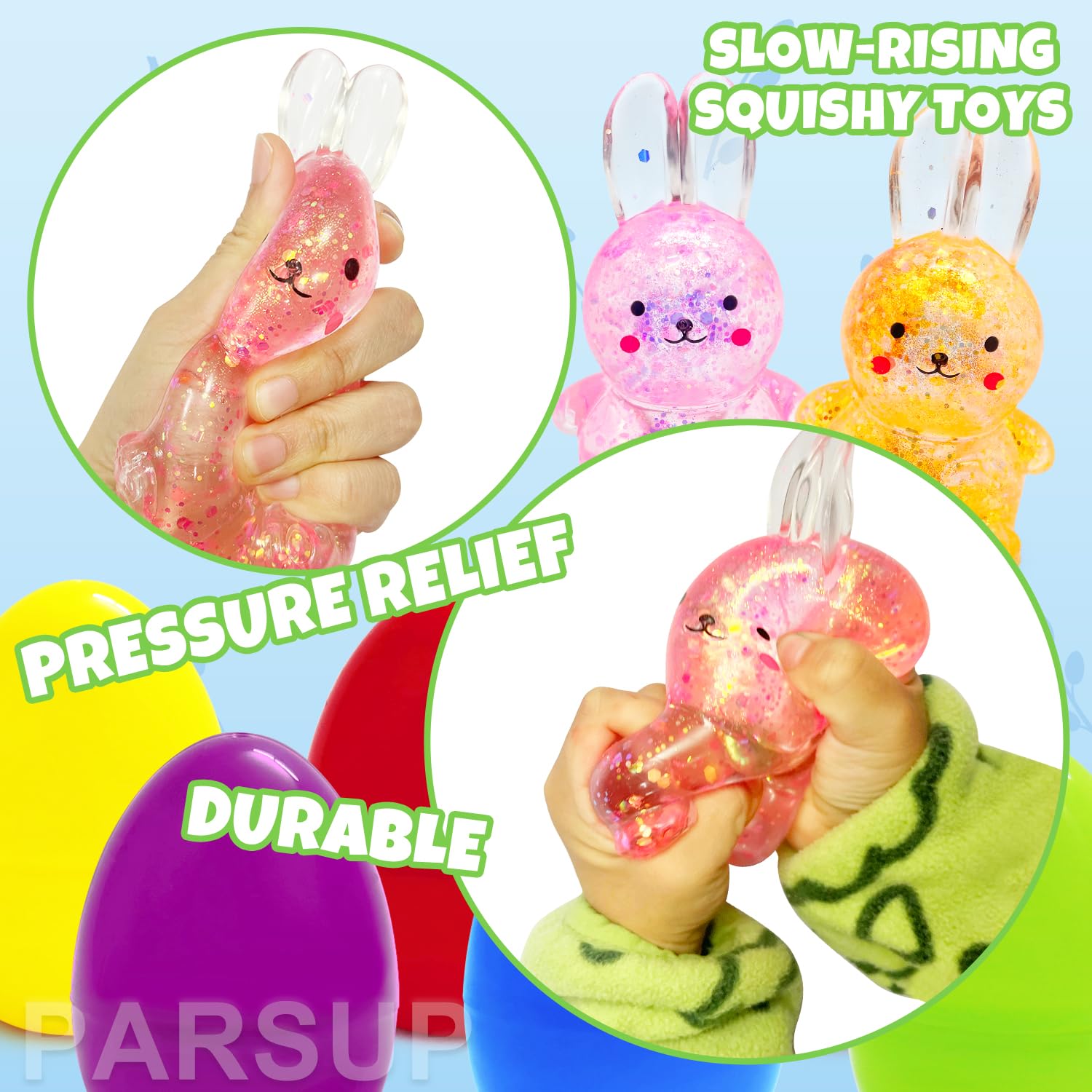 PARSUP 12PCS Easter Marble Eggs with Fidget Bunny for Easter Theme Party Favors, Supplies for Easter Egg Hunt, Basket Stuffers/Fillers, Classroom Prize Supplies Toddler Boys Girls