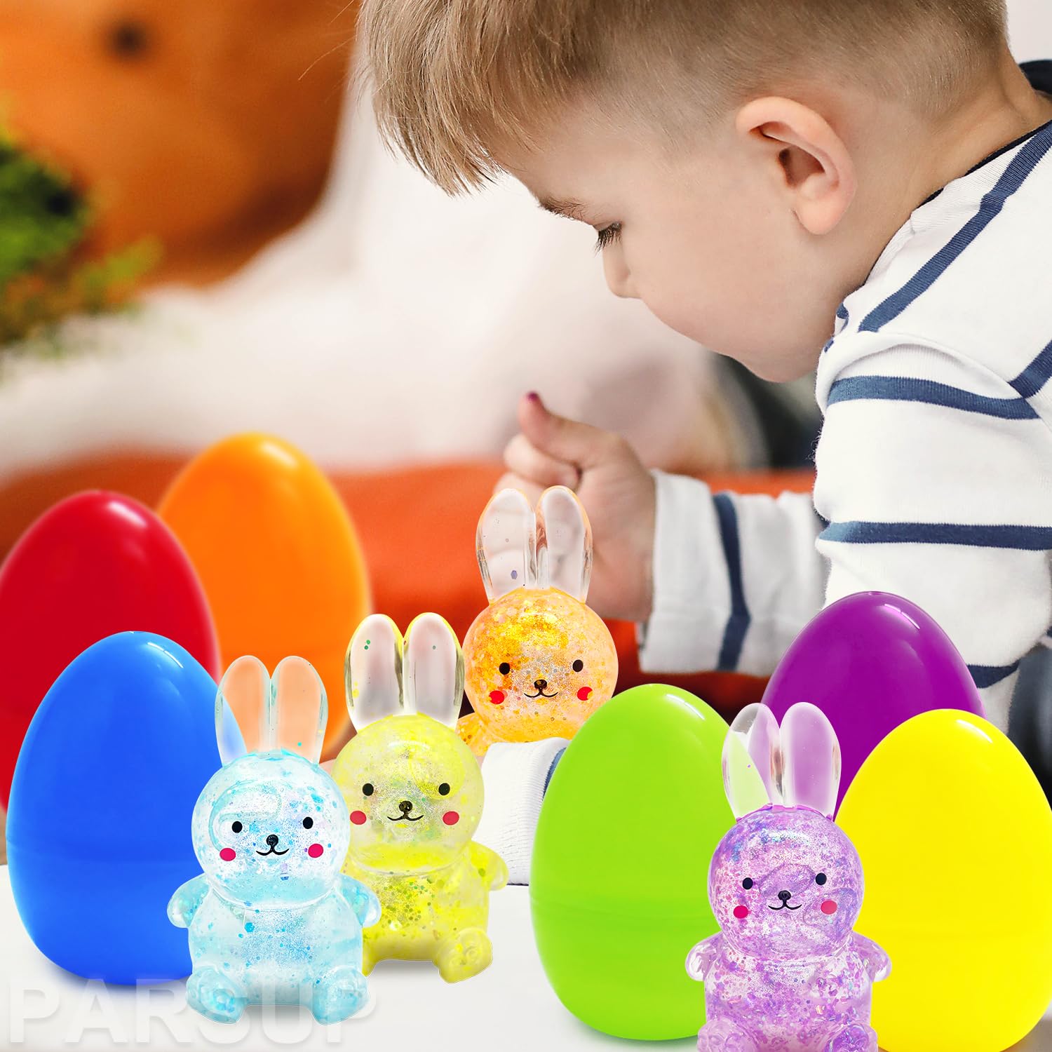 PARSUP 12PCS Easter Marble Eggs with Fidget Bunny for Easter Theme Party Favors, Supplies for Easter Egg Hunt, Basket Stuffers/Fillers, Classroom Prize Supplies Toddler Boys Girls