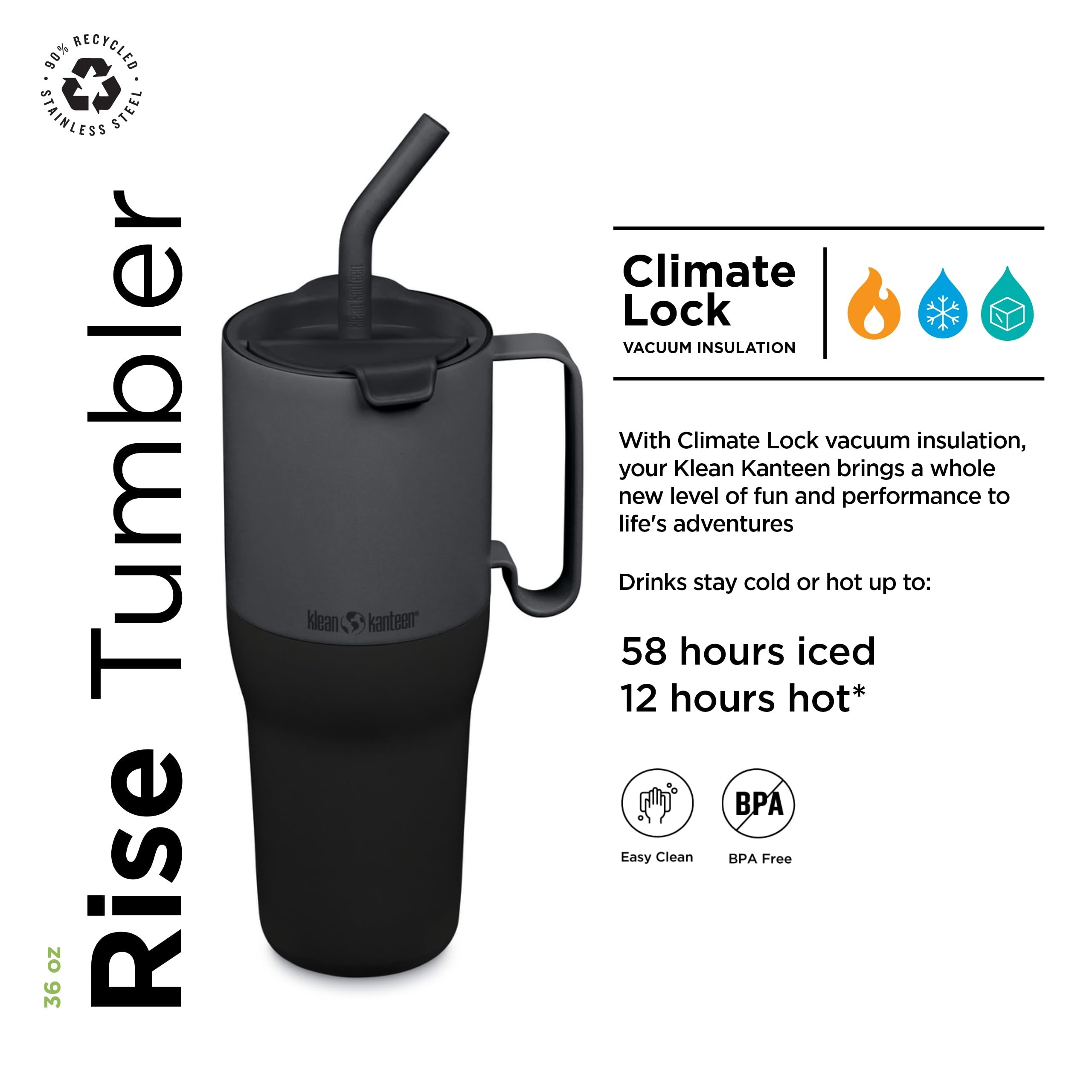 Klean Kanteen 36oz Rise Tumbler with Straw Lid - Asphalt
