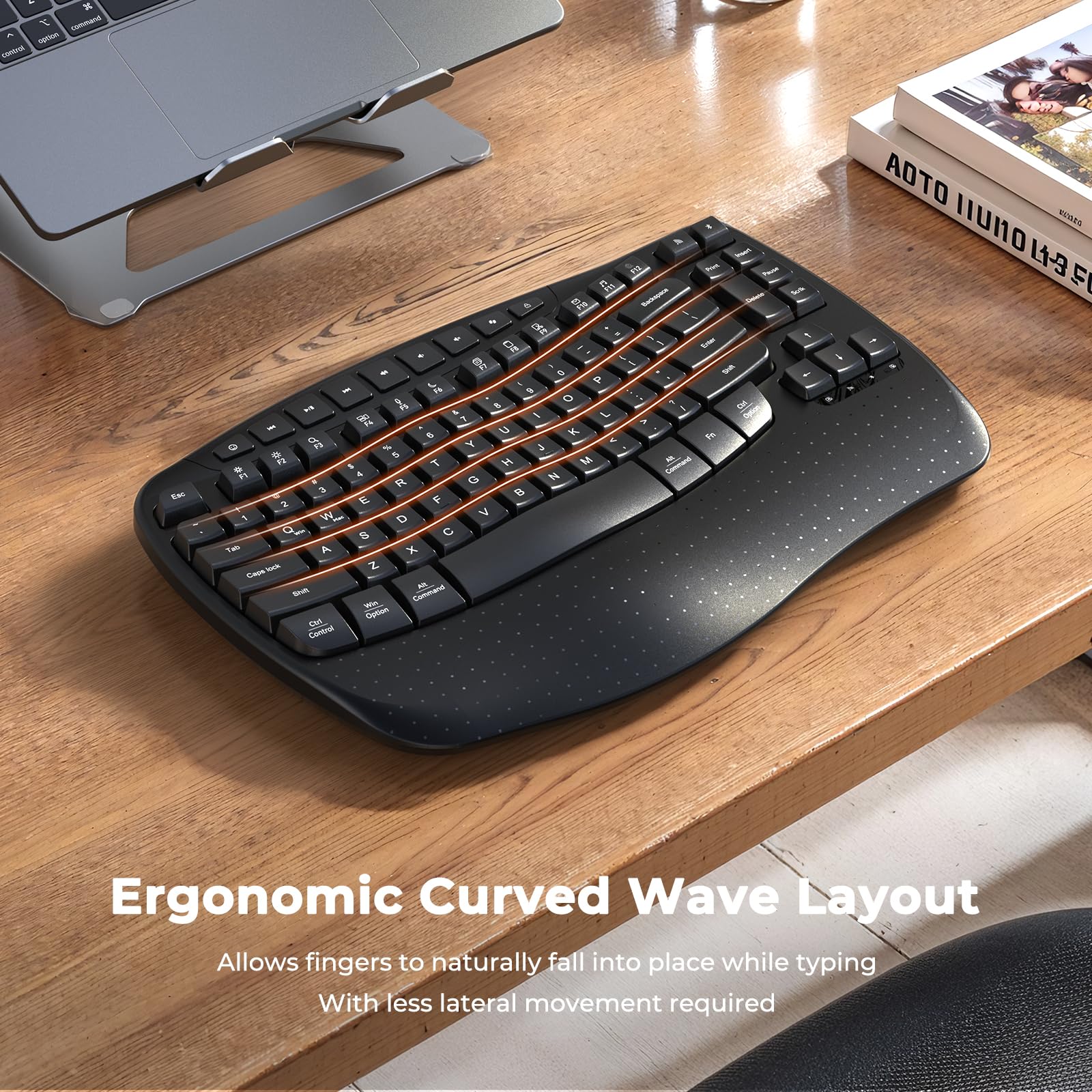 Meetion Master Wave Keys Ergonomic Wireless Keyboard, 2.4G Wireless/Bluetooth Split Keyboard with Wrist Rest, Separate Mini Numeric Keypad for Financial Accounting, for Mac/Windows/Laptop/PC/Tablet 