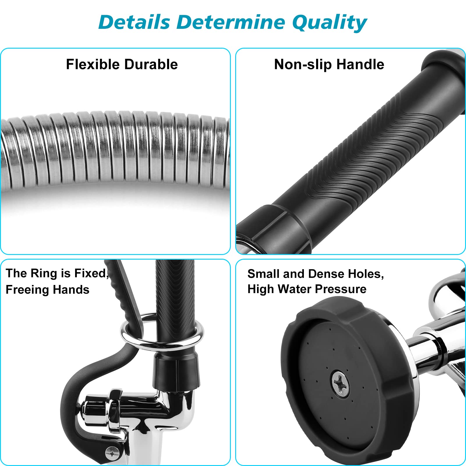 Spray Valve with 44" Flexible Stainless Steel Hose & Pre-Rinse Overhead Spring, Upgrade Universal Commercial Faucet Flexible Hose with Spray Head Replacement Kit