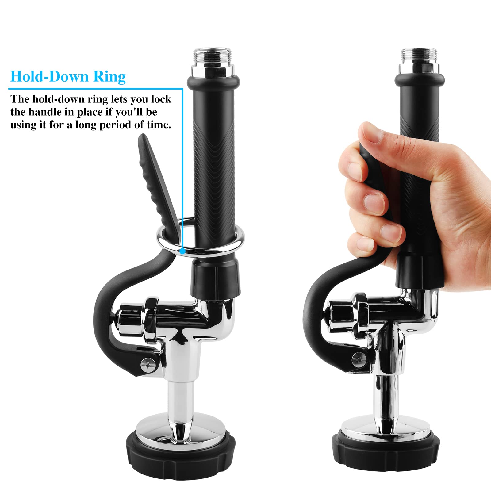 Spray Valve with 44" Flexible Stainless Steel Hose & Pre-Rinse Overhead Spring, Upgrade Universal Commercial Faucet Flexible Hose with Spray Head Replacement Kit
