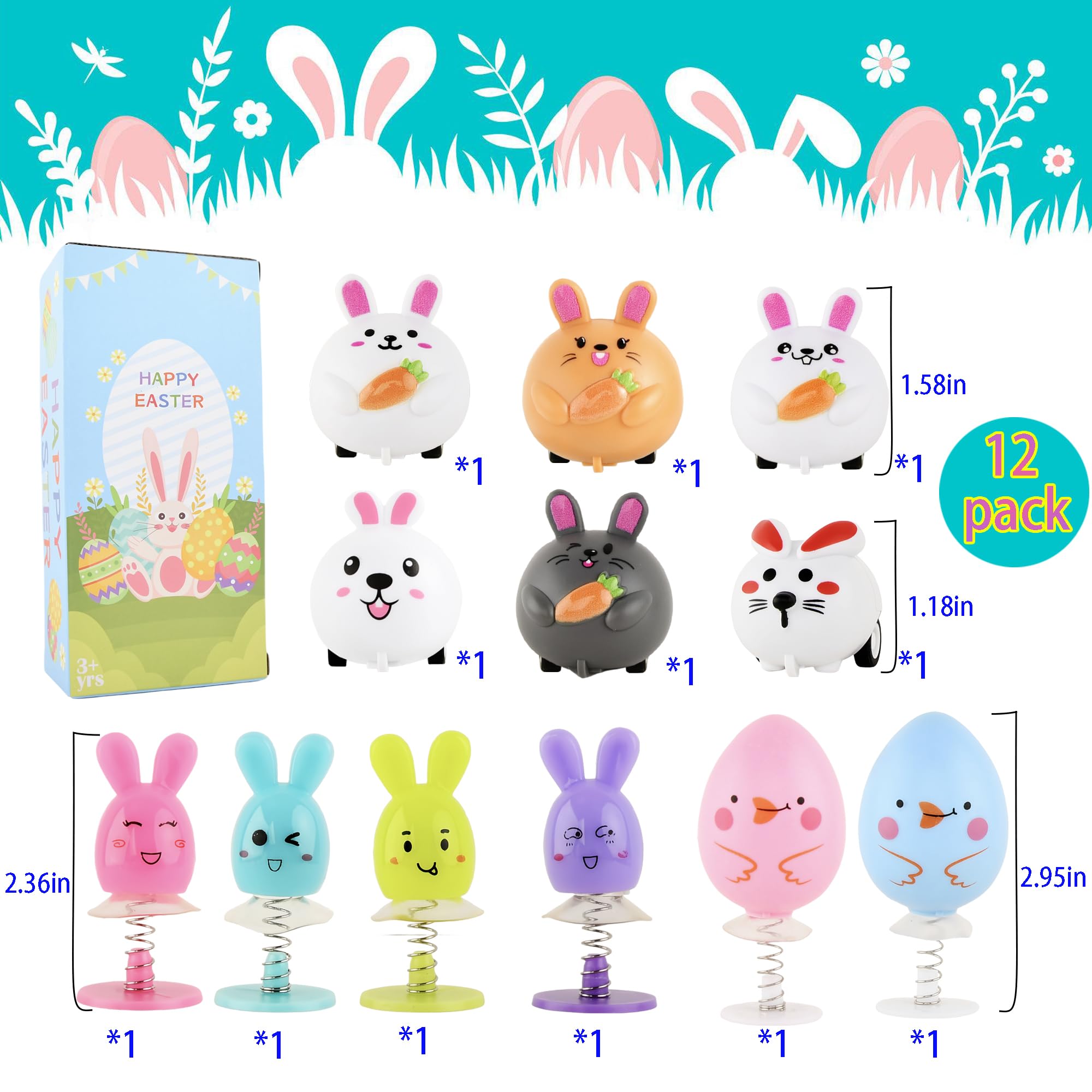 Small Pull Back Toy Cars Set,12 PCS Mini Racing Vehicles for Holiday Birthday Party Favors,Goodie bag Stuffers,Classroom Prizes,Bulk Toys for Kids (Easter Bunny Rabbit Egg Basket Stuffers,Pop Up Toys)