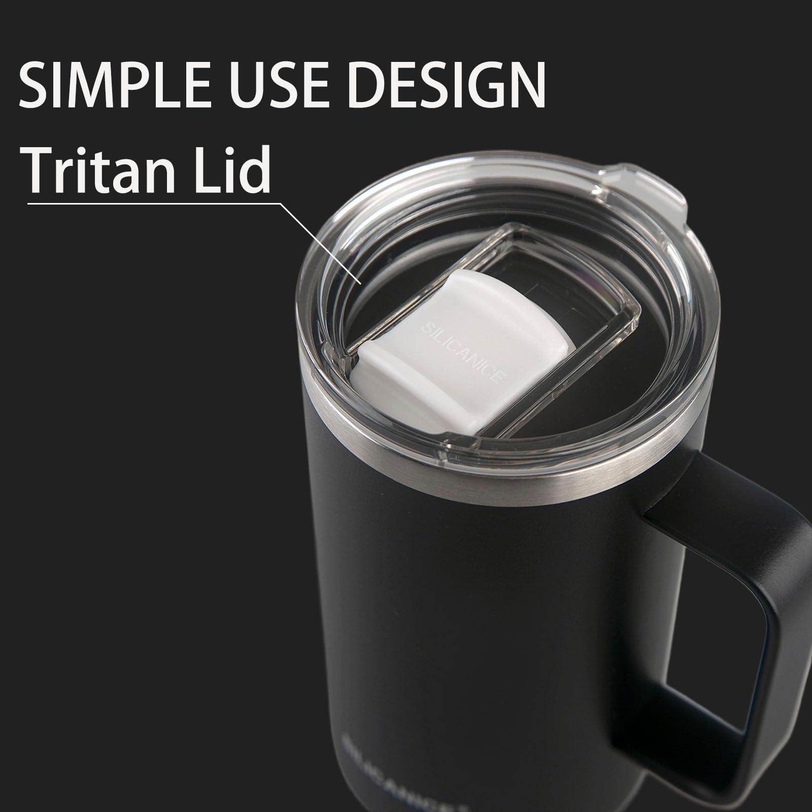 SILICANICE 14 oz Stainless Steel Vacuum Insulated Tumbler with handle & MacSlider Lid, Dishwasher Safe & Spill Proof Coffee Cup, Travel Mug for Hot/Cold Drinks, Durable Design - Black