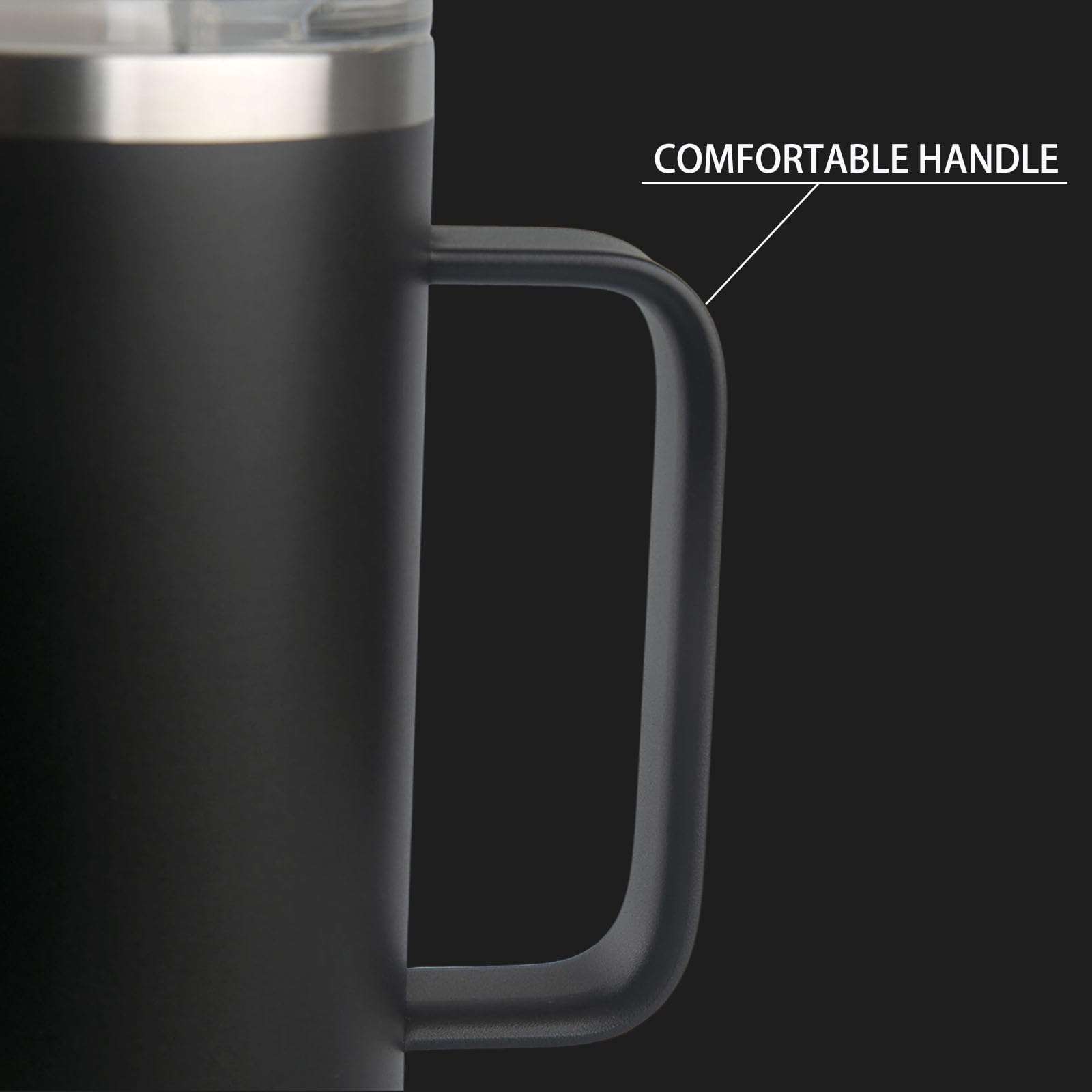 SILICANICE 14 oz Stainless Steel Vacuum Insulated Tumbler with handle & MacSlider Lid, Dishwasher Safe & Spill Proof Coffee Cup, Travel Mug for Hot/Cold Drinks, Durable Design - Black