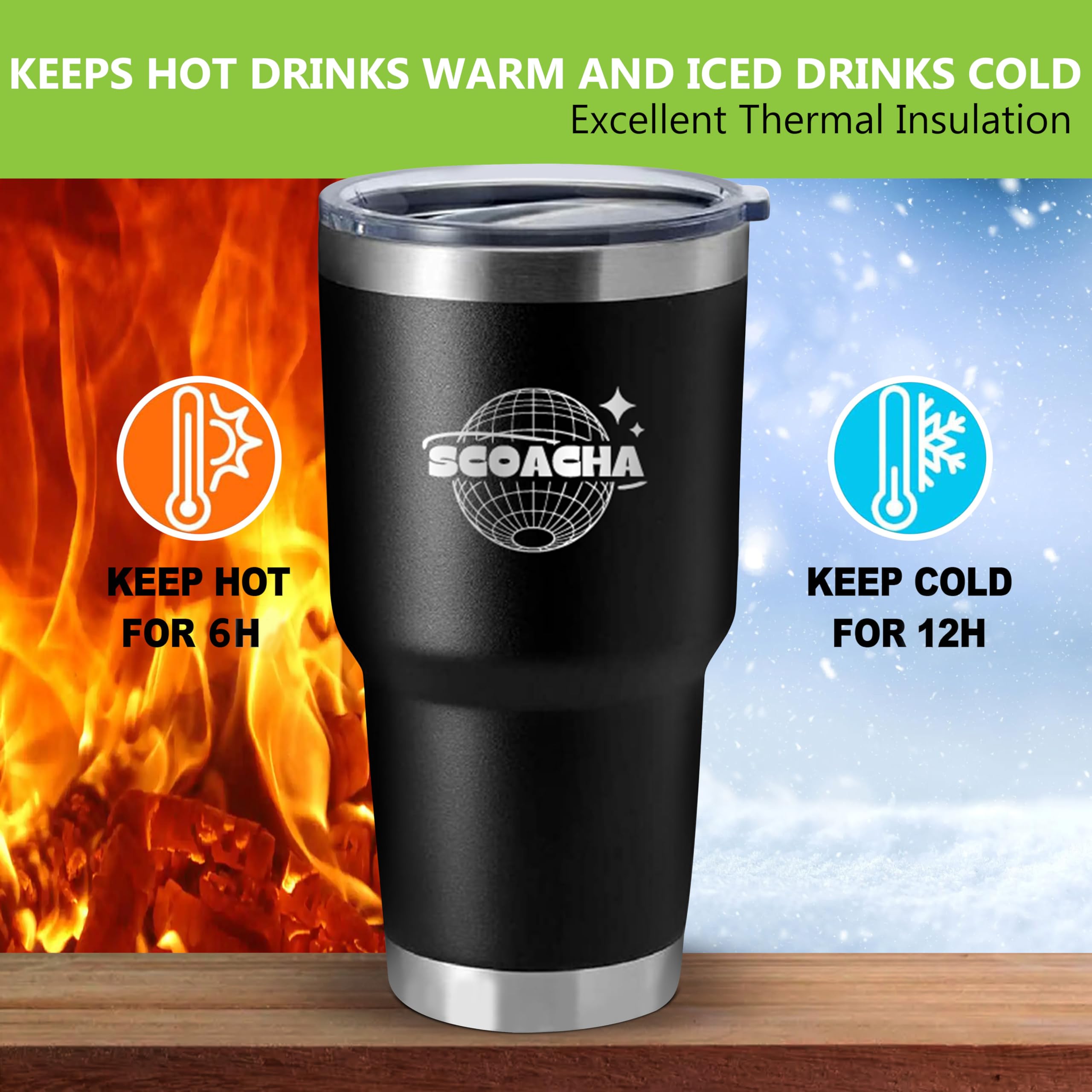 SCOACHA 30 oz Stainless Steel Double Wall Vacuum Insulated Travel Tumbler β Durable and Spill-Proof Lid β Perfect for On-the-Go, Work, and Outdoors. (Black)
