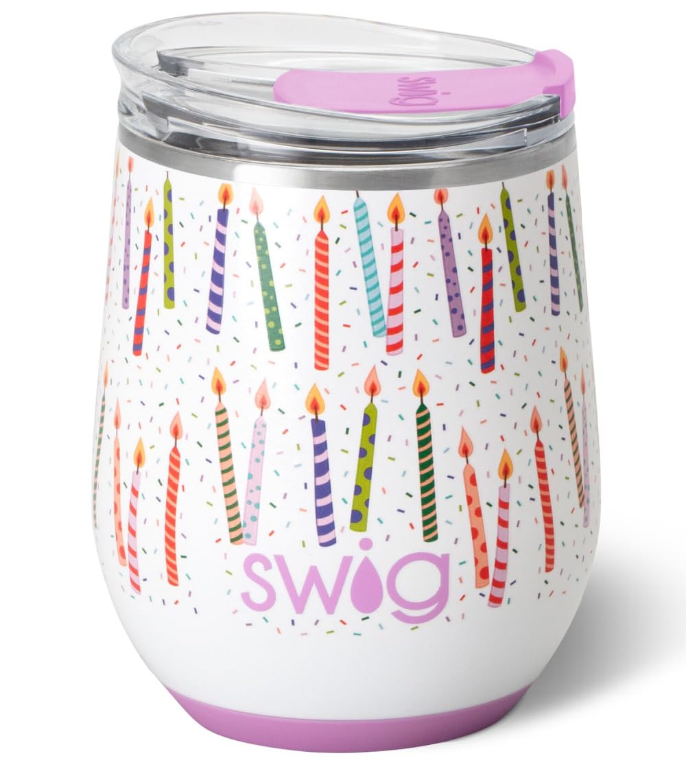 Swig Life 12oz Wine Tumbler with Lid, Stainless Steel, Dishwasher Safe, Portable, Triple Insulated Wine Tumbler, Wine Gifts, Birthday Gifts for Women (Make a Wish)