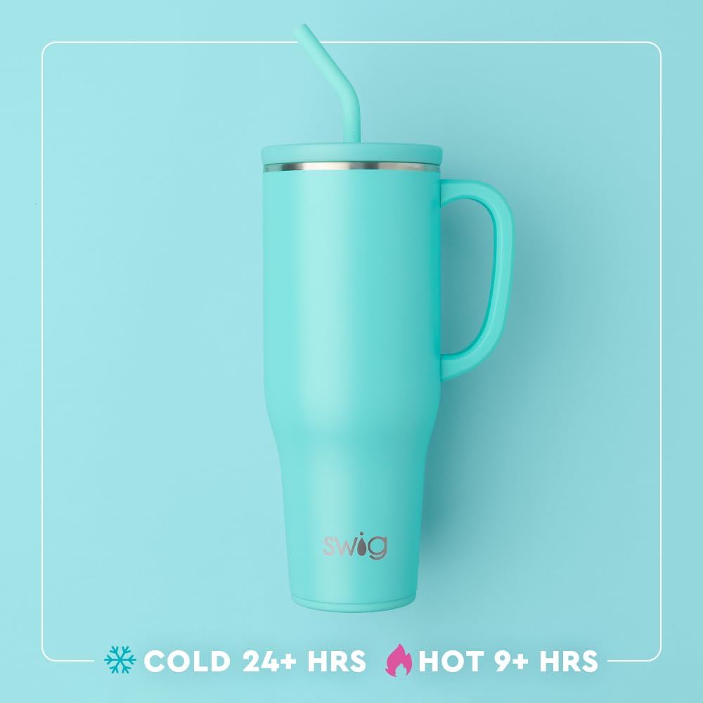 Swig Life 40oz Mega Mug, 40 oz Tumbler with Handle and Straw, Cup Holder Friendly, Dishwasher Safe, Extra Large Insulated Tumbler, Stainless Steel (Bits and Pieces)
