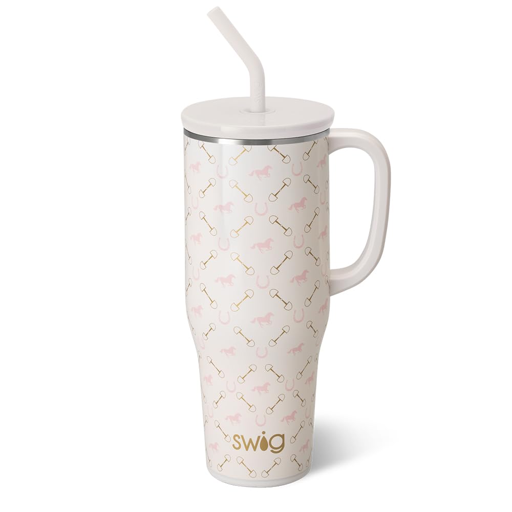 Swig Life 40oz Mega Mug, 40 oz Tumbler with Handle and Straw, Cup Holder Friendly, Dishwasher Safe, Extra Large Insulated Tumbler, Stainless Steel (Bits and Pieces)