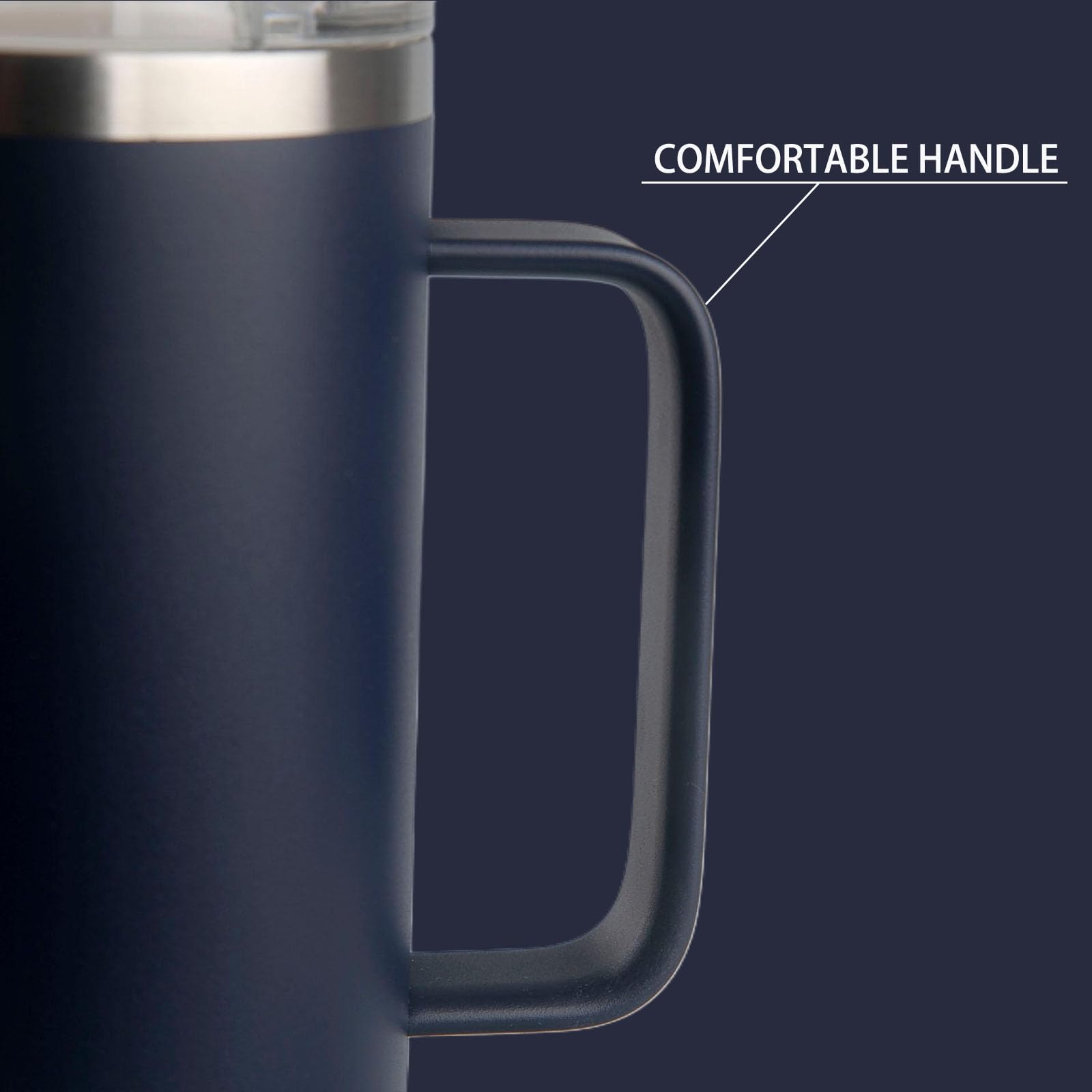 SILICANICE 24 oz stainless steel glass with handle double-wall insulation, easy to hold and clean, suitable for coffee, beverages, cola, protein powder, beer Navy