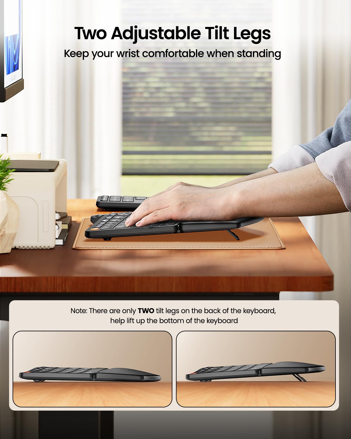 ProtoArc Wireless Ergonomic Keyboard, EK04 2.4GHz Wireless Ergo Keyboard with Separate Numeric Keypad, Split Design, Wrist Rest, Rechargeable, for Desktop, PC, Laptop