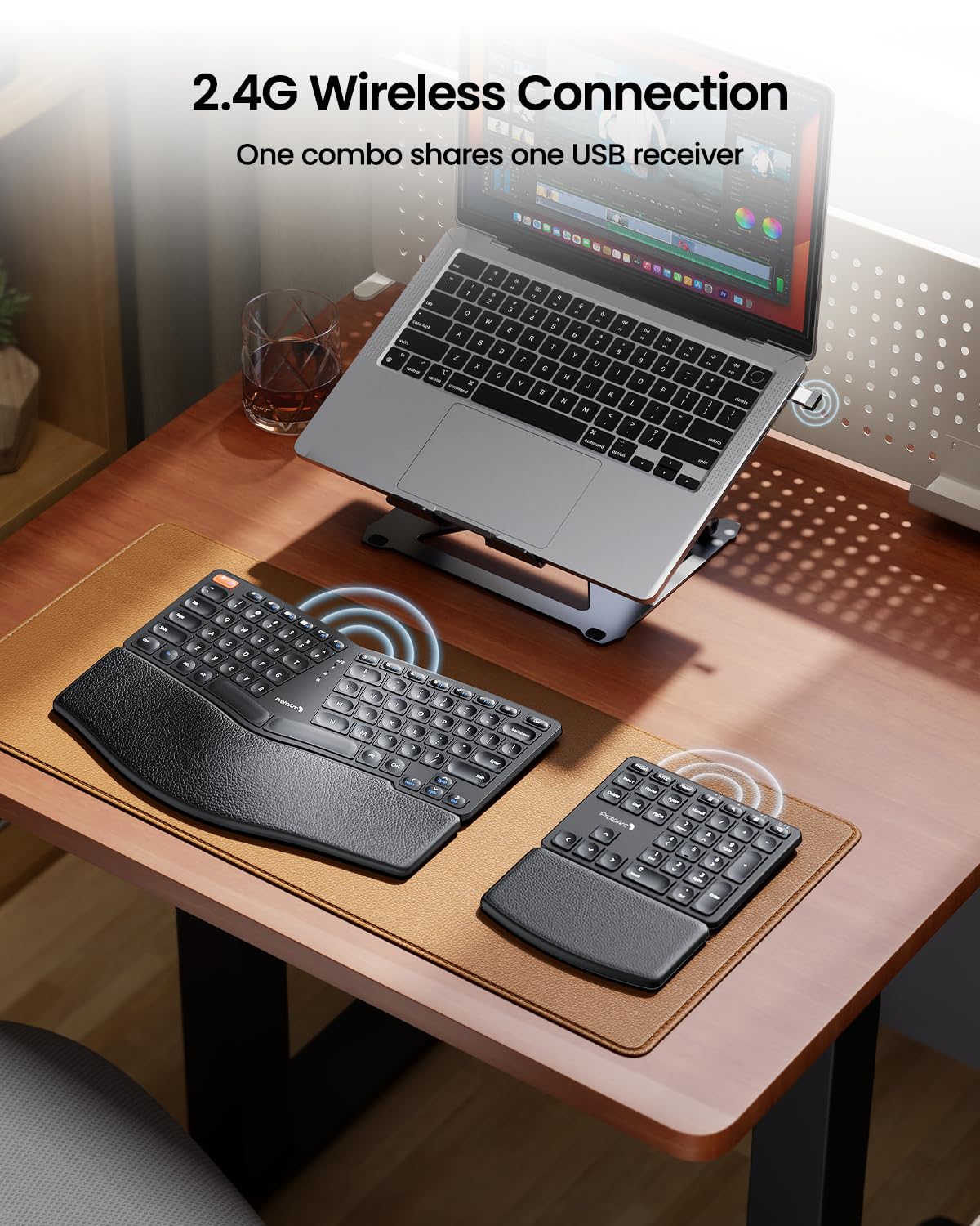 ProtoArc Wireless Ergonomic Keyboard, EK04 2.4GHz Wireless Ergo Keyboard with Separate Numeric Keypad, Split Design, Wrist Rest, Rechargeable, for Desktop, PC, Laptop