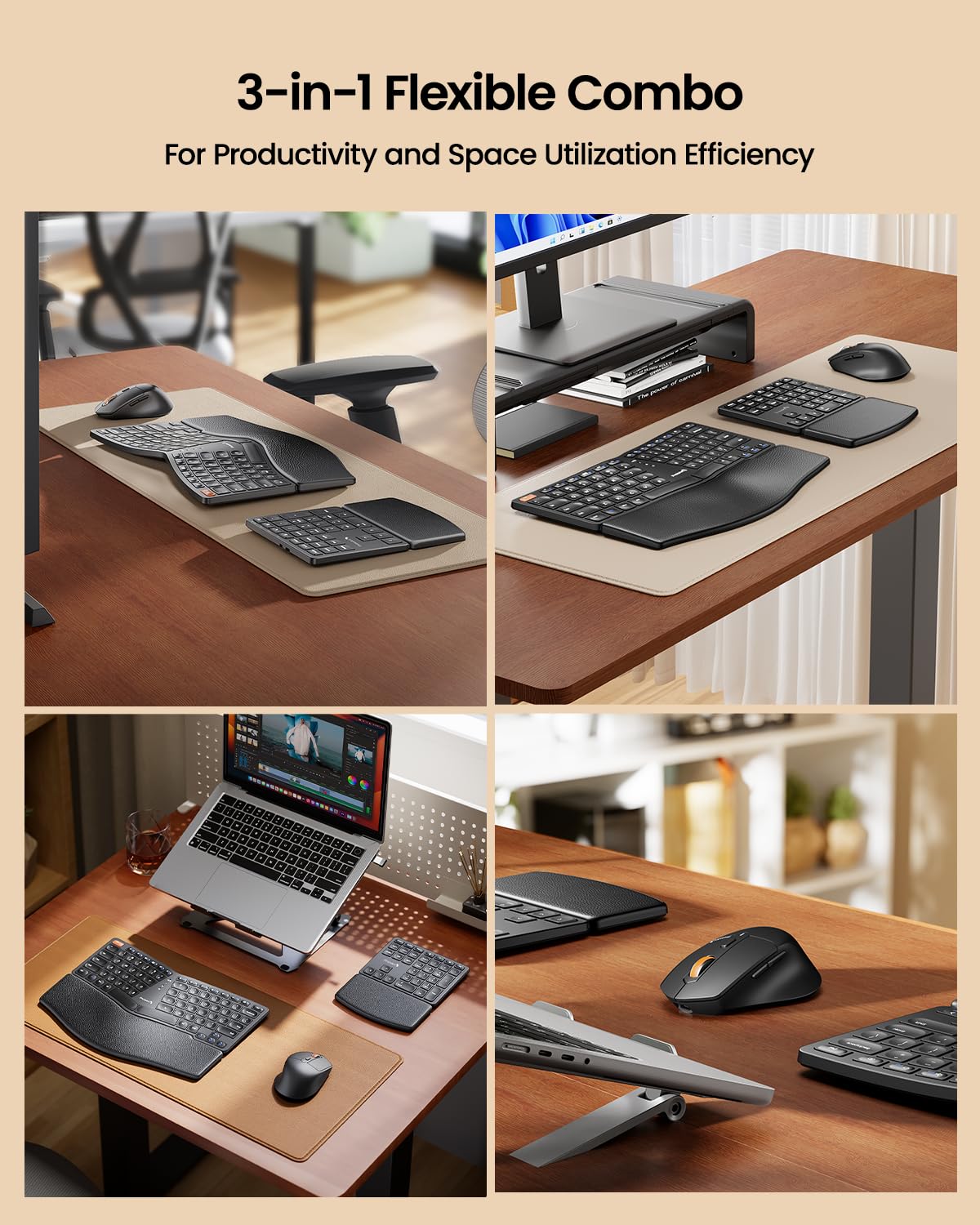 ProtoArc Ergonomic Keyboard Mouse, EKM04 2.4GHz Wireless Ergo Keyboard Mouse Combo, Separate Numeric Keypad, Split Design, Wrist Rest, Rechargeable, for Desktop, PC, Laptop, Windows