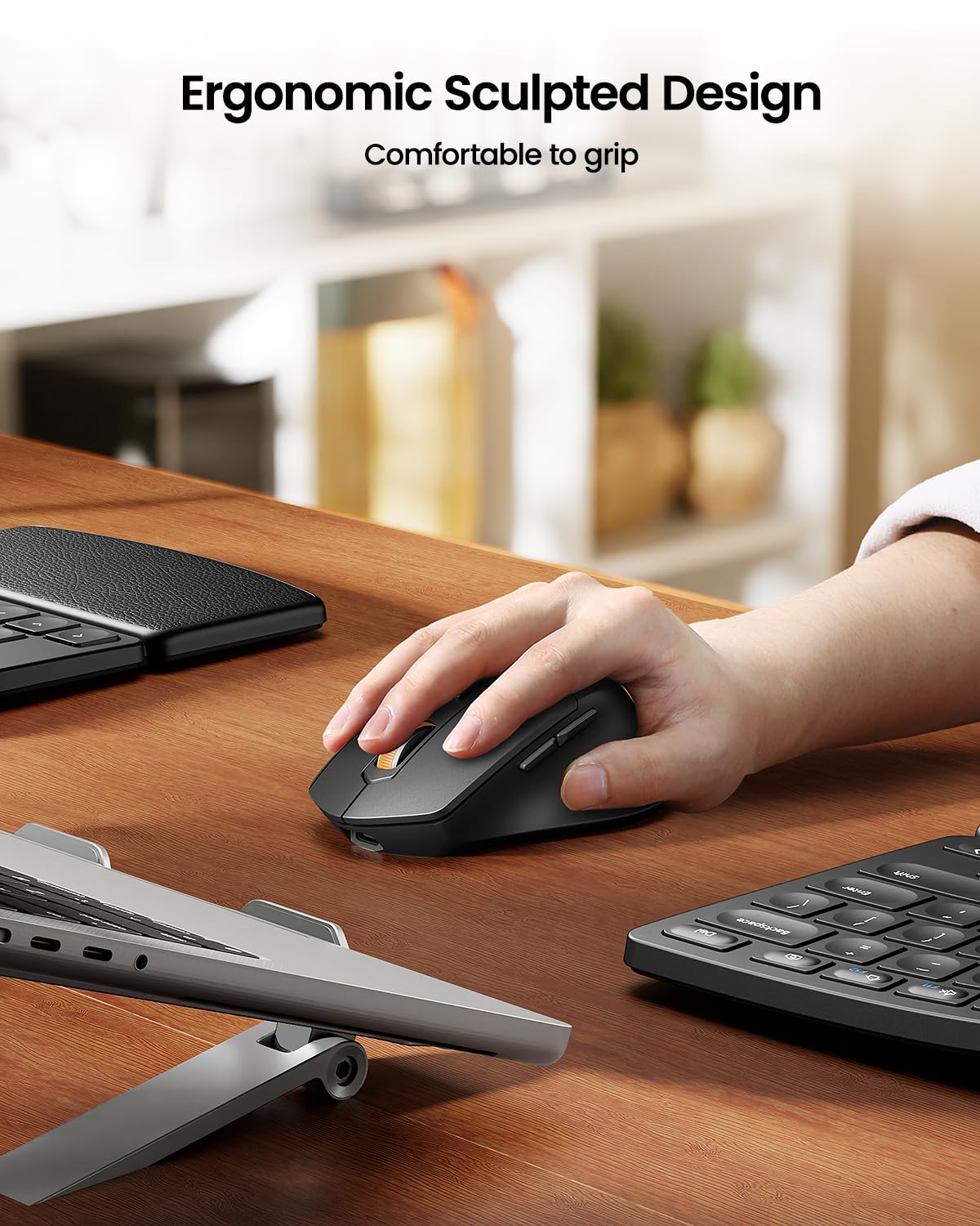 ProtoArc Ergonomic Keyboard Mouse, EKM04 2.4GHz Wireless Ergo Keyboard Mouse Combo, Separate Numeric Keypad, Split Design, Wrist Rest, Rechargeable, for Desktop, PC, Laptop, Windows