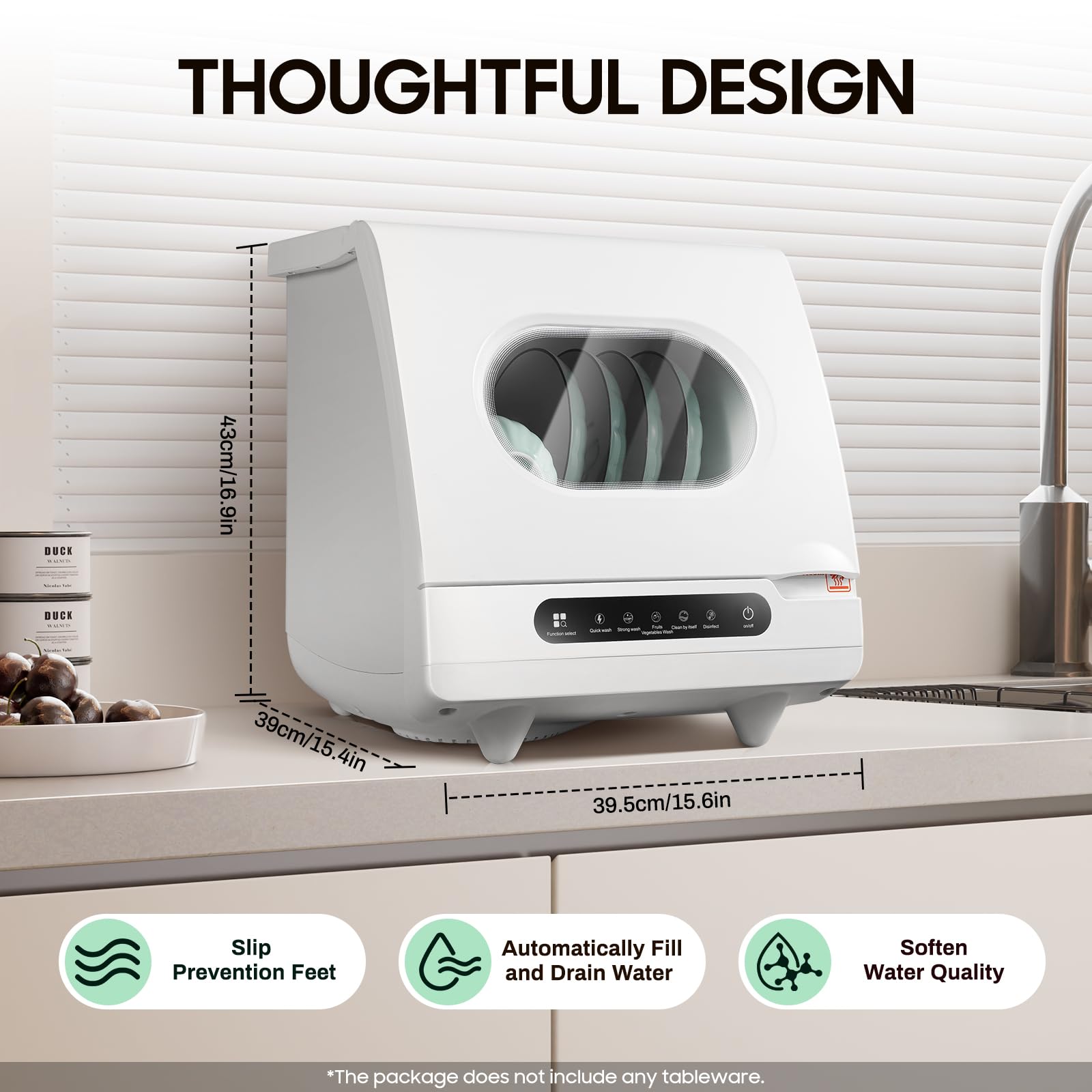 1200W Portable Countertop Dishwasher, 5 Wash Programs Mini Countertop Dishwasher with Water Tank, 360° Spray Arms Intelligent Cutlery Helper for Apartment Kitchen RV Office