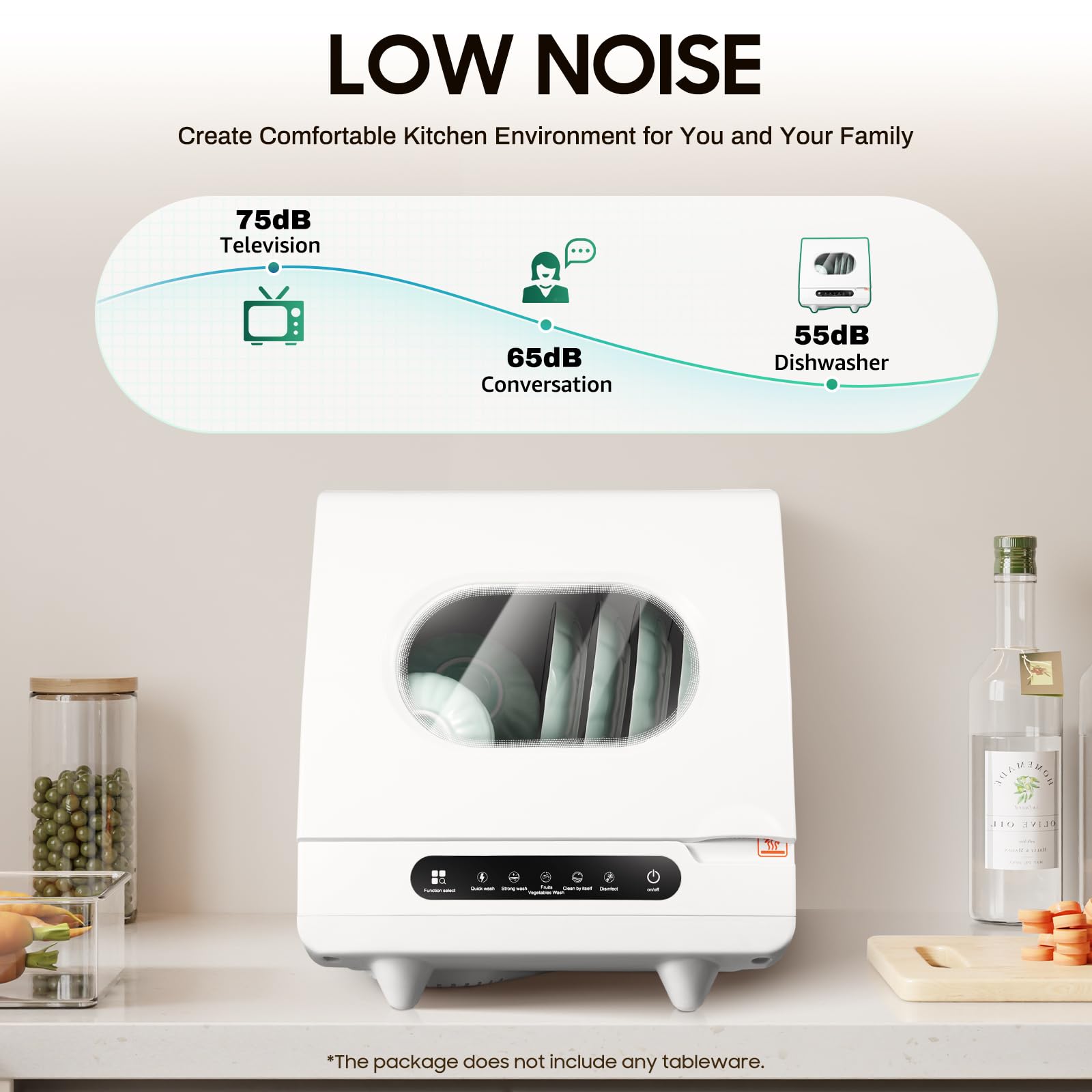 1200W Portable Countertop Dishwasher, 5 Wash Programs Mini Countertop Dishwasher with Water Tank, 360° Spray Arms Intelligent Cutlery Helper for Apartment Kitchen RV Office