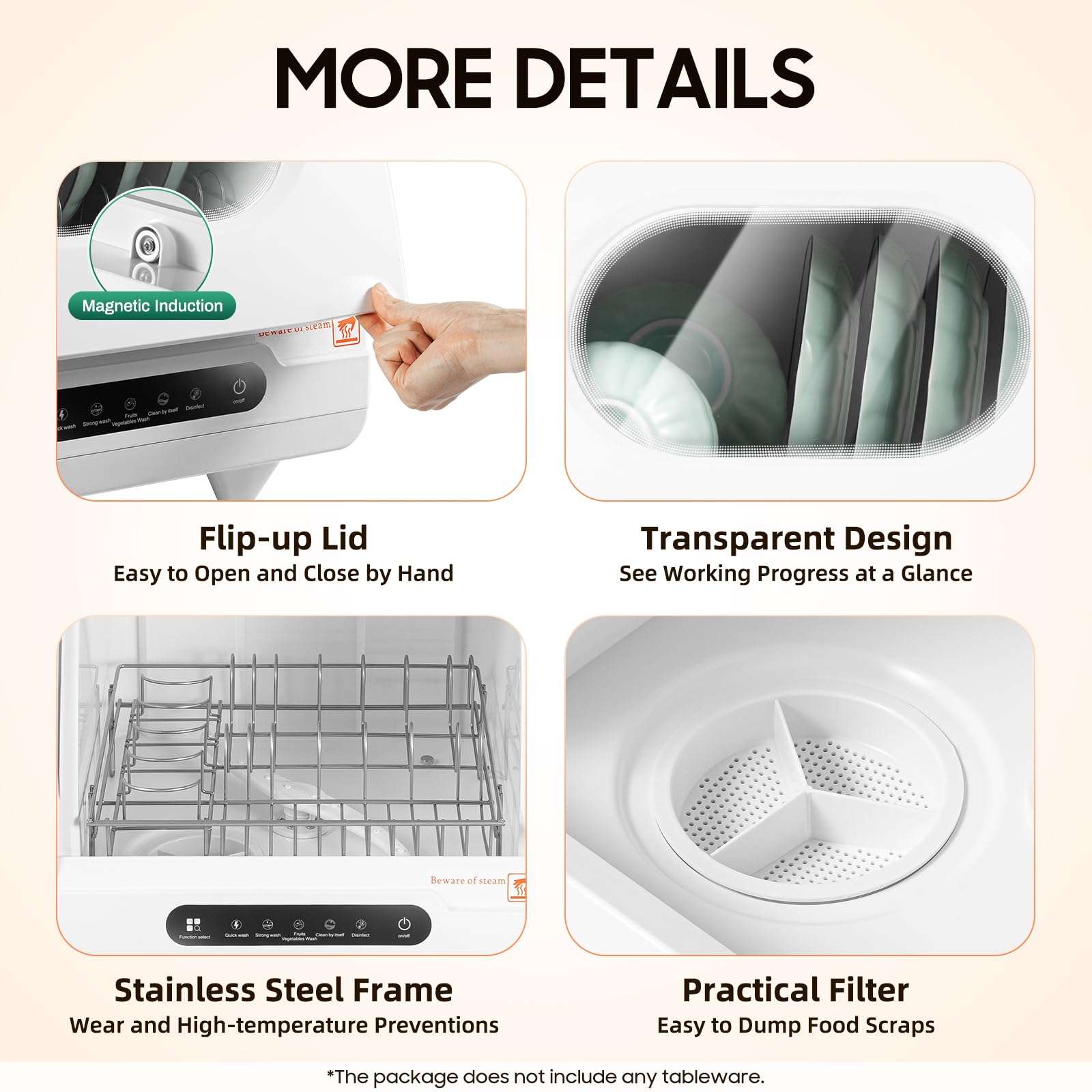 1200W Portable Countertop Dishwasher, 5 Wash Programs Mini Countertop Dishwasher with Water Tank, 360° Spray Arms Intelligent Cutlery Helper for Apartment Kitchen RV Office