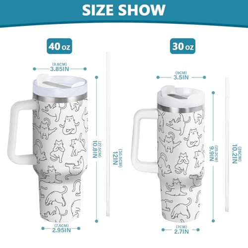 Joisal Cartoon Doodle Comic Cats 40 Oz Iced Coffee Tumbler with Handle and Straw Lid Travel Coffee Mug