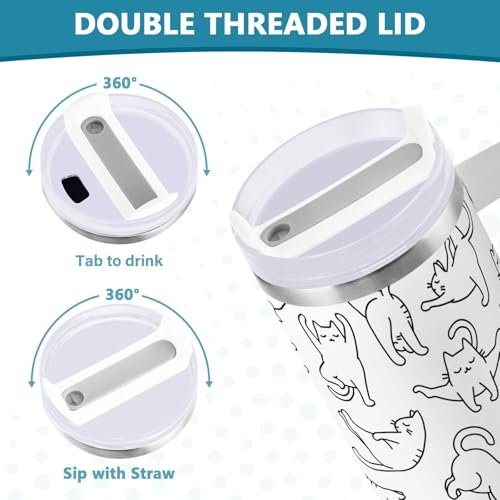 Joisal Cartoon Doodle Comic Cats 40 Oz Iced Coffee Tumbler with Handle and Straw Lid Travel Coffee Mug