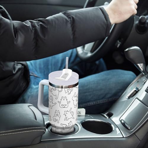 Joisal Cartoon Doodle Comic Cats 40 Oz Iced Coffee Tumbler with Handle and Straw Lid Travel Coffee Mug