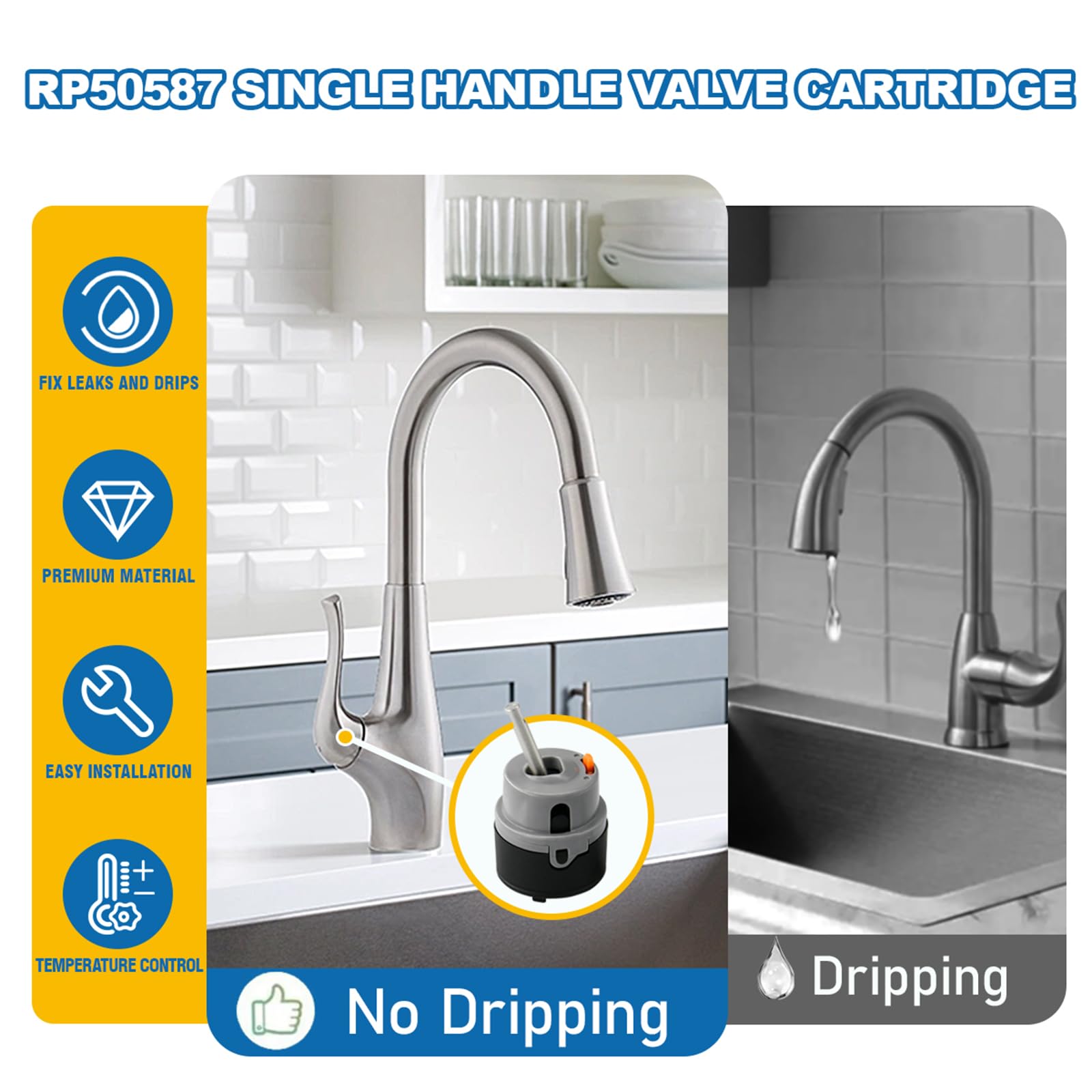 Upgrade RP50587 Cartridge for Delta DST Single-Handle Kitchen and Lavatory Faucets (36mm), with RP51503 Bonnet Nut and Allen Wrench