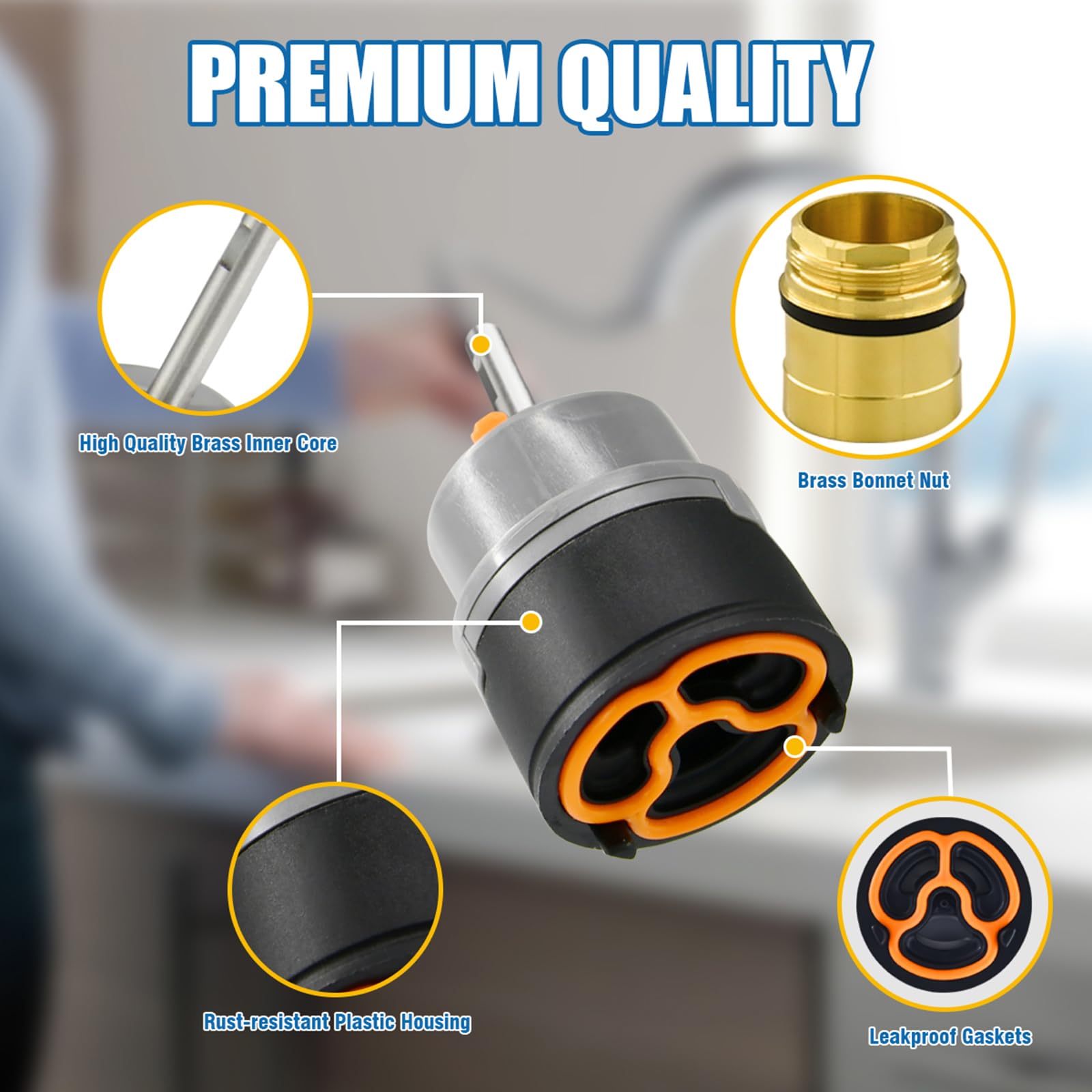 Upgrade RP50587 Cartridge for Delta DST Single-Handle Kitchen and Lavatory Faucets (36mm), with RP51503 Bonnet Nut and Allen Wrench
