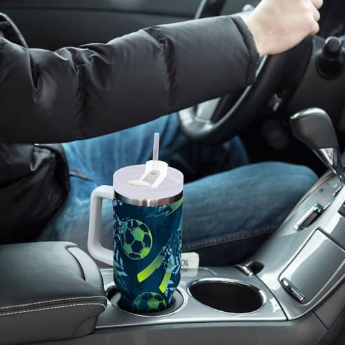 Joisal Abstract Football Grunge Style 40 Oz Tumbler Cup with Straw and Lid Insulated Water Bottle