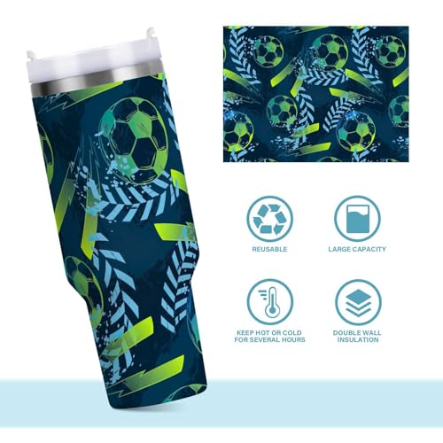 Joisal Abstract Football Grunge Style 40 Oz Tumbler Cup with Straw and Lid Insulated Water Bottle