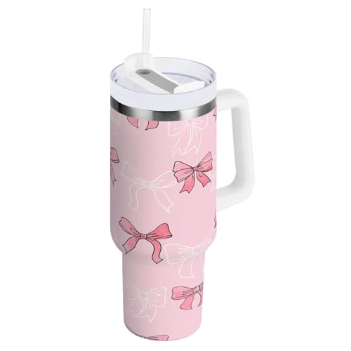 KEEPREAL 40 oz Watercolor Bows Tumbler with Handle, Insulated Sports Water Bottle with Lid and Straw, Thermal Stainless Steel Travel Coffee Mug Cup