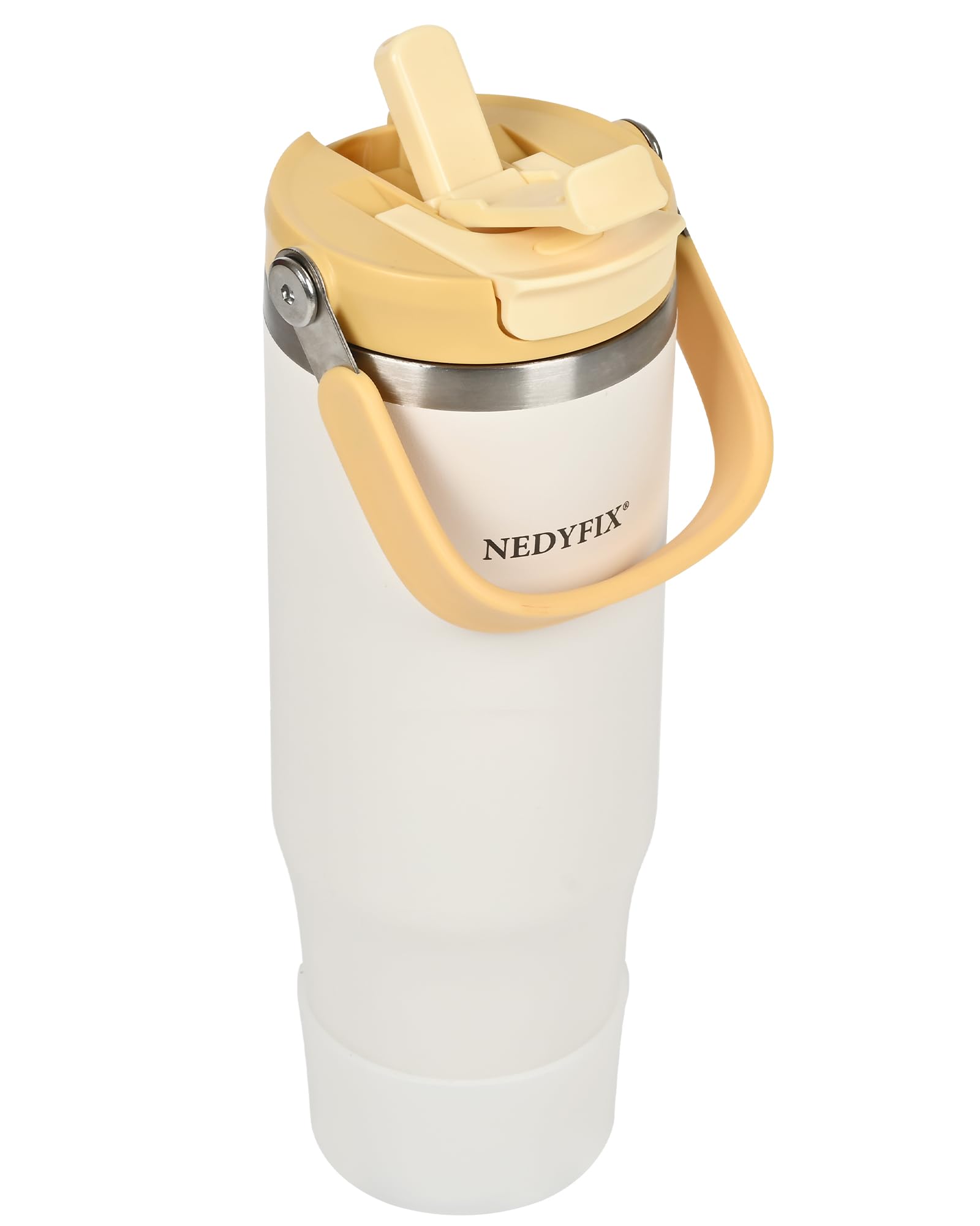 Nedyfix 32 Oz Tumbler with Handle Vacuum Insulated Water Bottle Stainless Steel Tumbler Car Reusable Cup Cold for 12 Hours-Beige White
