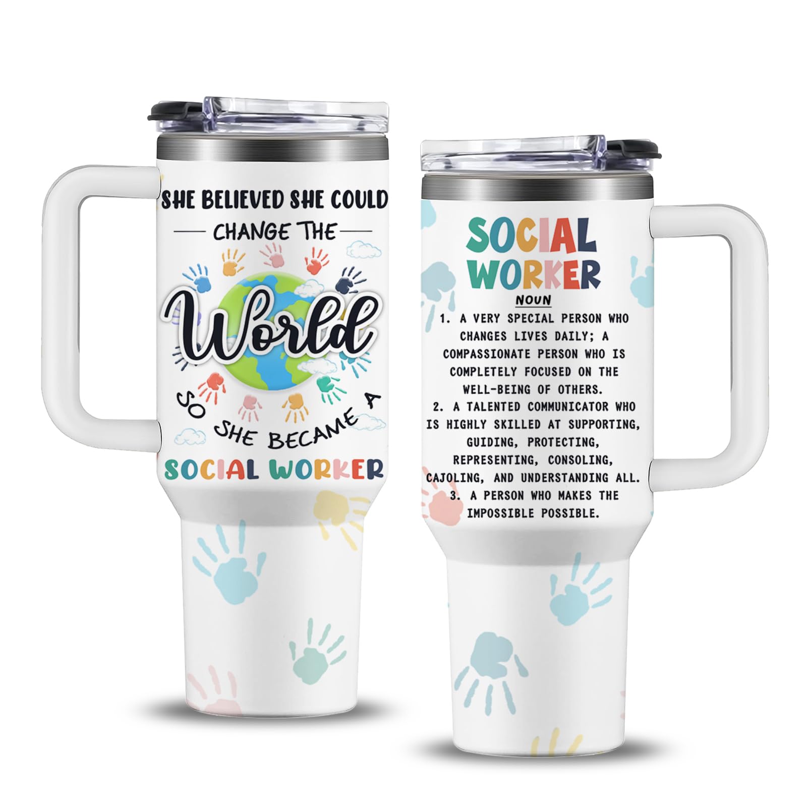Social Worker Gifts For Women, 40oz Social Worker Tumbler with Handle, Gifts for Social Workers Mug, School Social Work Appreciation Graduation for BSW MSW DSW Students Cup Social Worker Office Decor