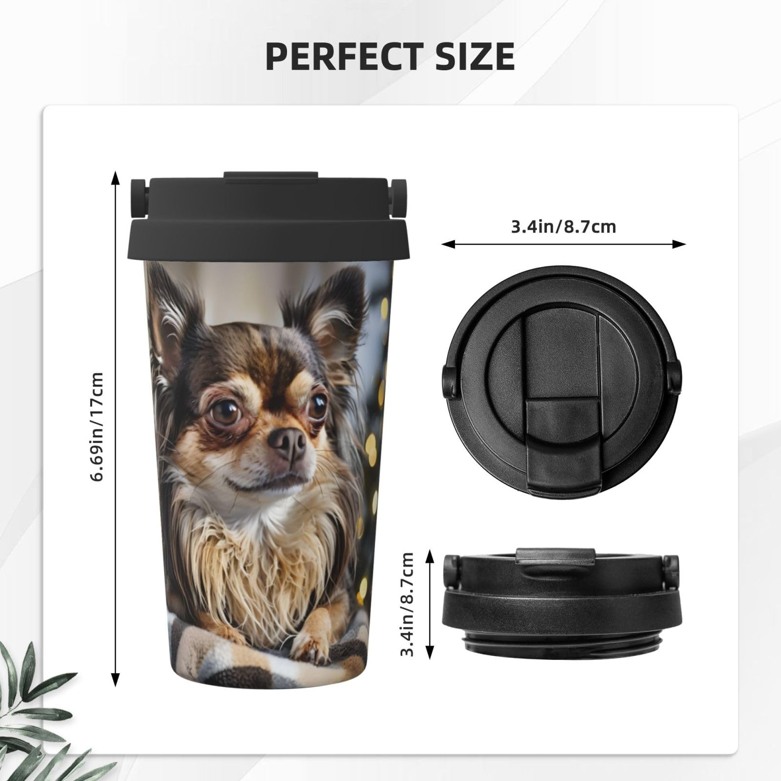 Kingnoyi Long-Haired Chihuahua Insulated Coffee Mug - Travel Friendly, High Capacity 500ml With Retractable Handle