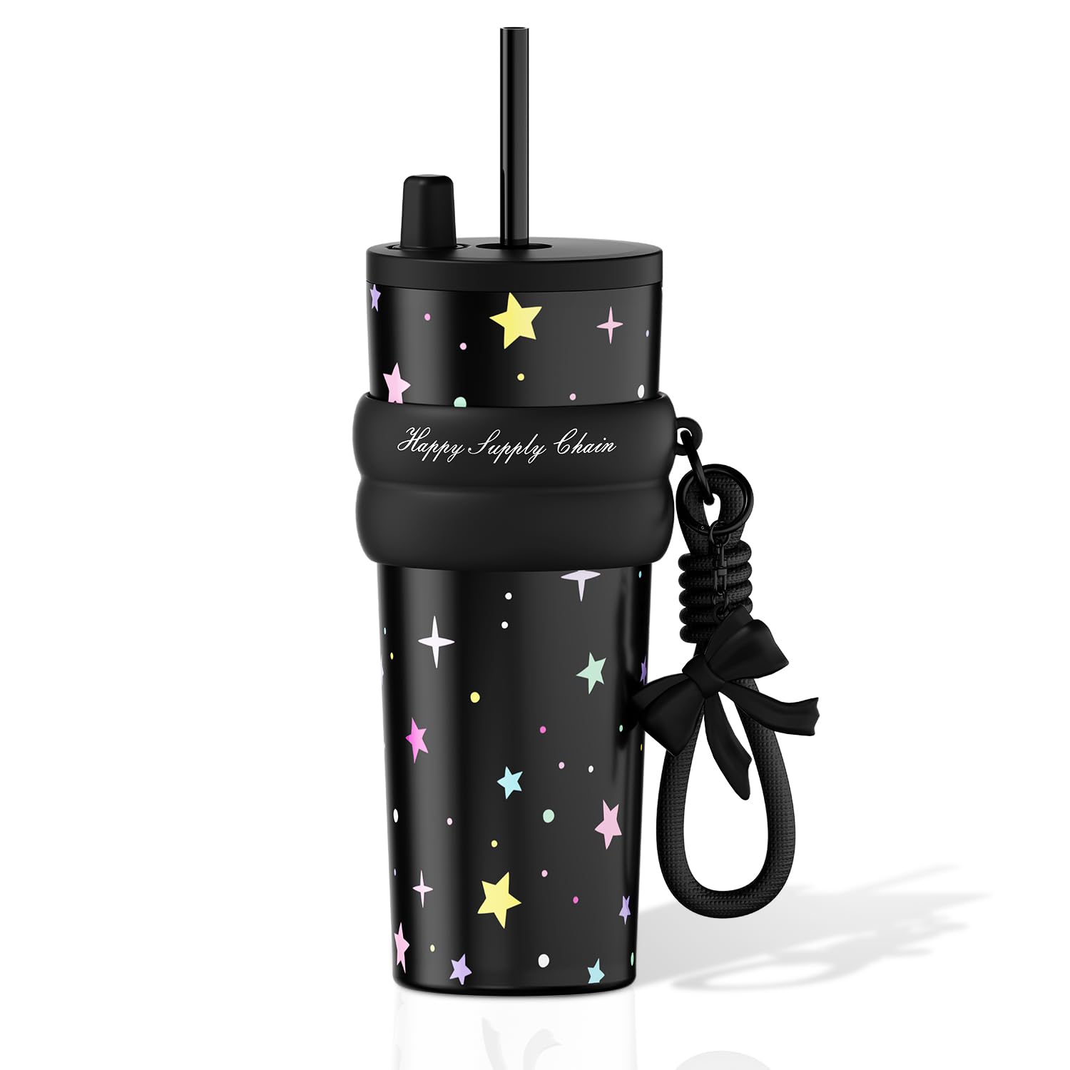 SDGA+ 24 oz Stainless Steel tumbler with Lid and Straw Leak Proof, Cute Travel Coffee Mug for Hot and Cold, Insulated Thermal Water Bottle Resuable Cute Portable Cup for Women, Blcak Star