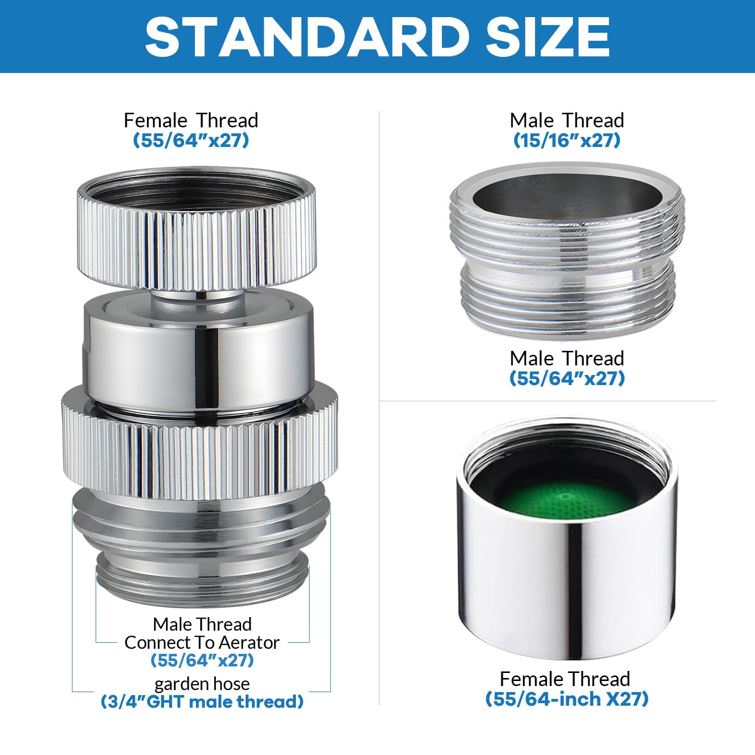 Sink Faucet to Garden Hose Adapter, Swivel Faucet Adapter Kit with Aerator, Multi-Thread Garden Hose Adapter for Kitchen & Bathroom, Chrome