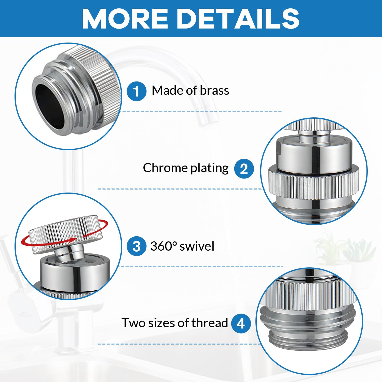 Sink Faucet to Garden Hose Adapter, Swivel Faucet Adapter Kit with Aerator, Multi-Thread Garden Hose Adapter for Kitchen & Bathroom, Chrome