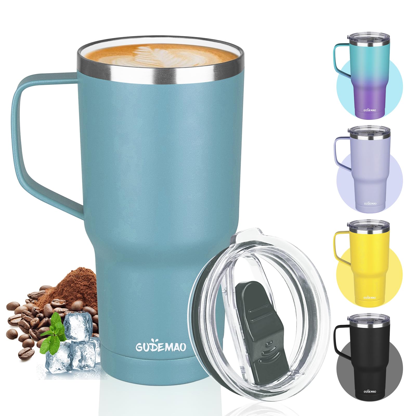 20 oz Insulated Coffee Mug with Ceramic Coating, Stainless Steel Travel Mug Tumbler with Handle Lid and Straw, Double Wall Leak-Proof Thermos Coffee Travel Mug Keeps Drink Hot and Cold (Lake Green)