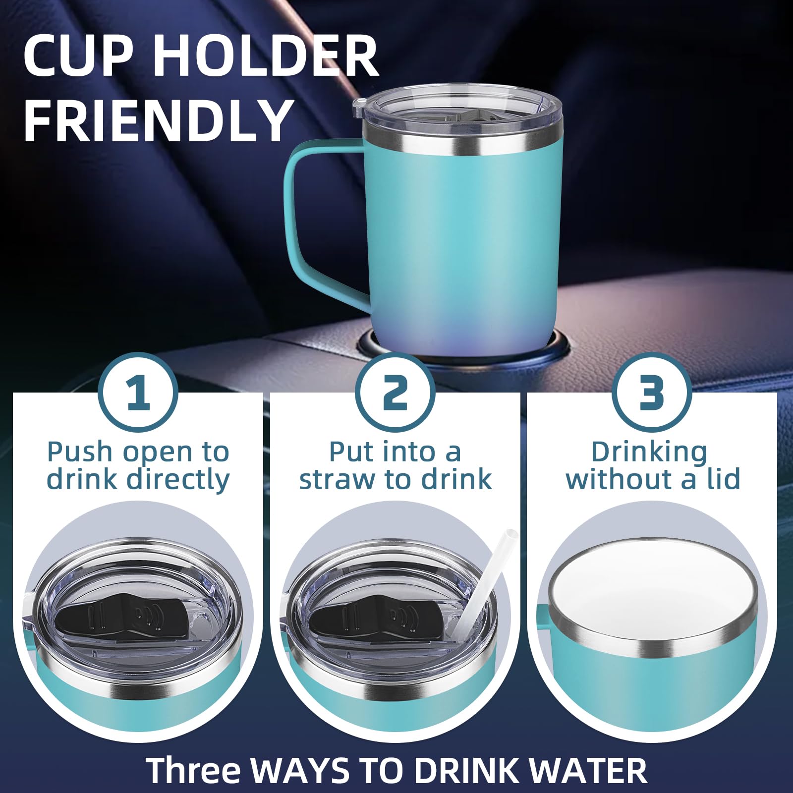 20 oz Insulated Coffee Mug with Ceramic Coating, Stainless Steel Travel Mug Tumbler with Handle Lid and Straw, Double Wall Leak-Proof Thermos Coffee Travel Mug Keeps Drink Hot and Cold (Azure Purple)