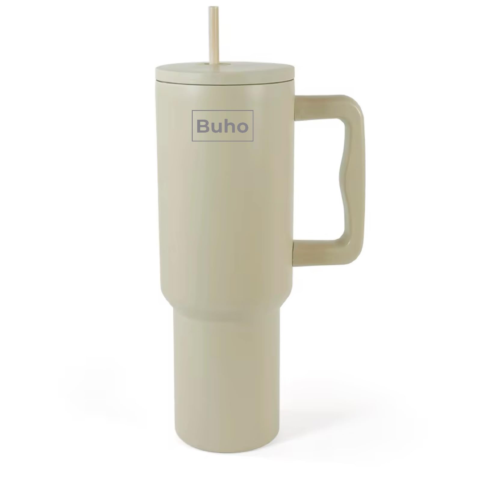 Buho Outdoor Tumbler, 40 oz, Double-Wall Insulated, Ergonomic Handle with Lid Straw (Light Coffee)