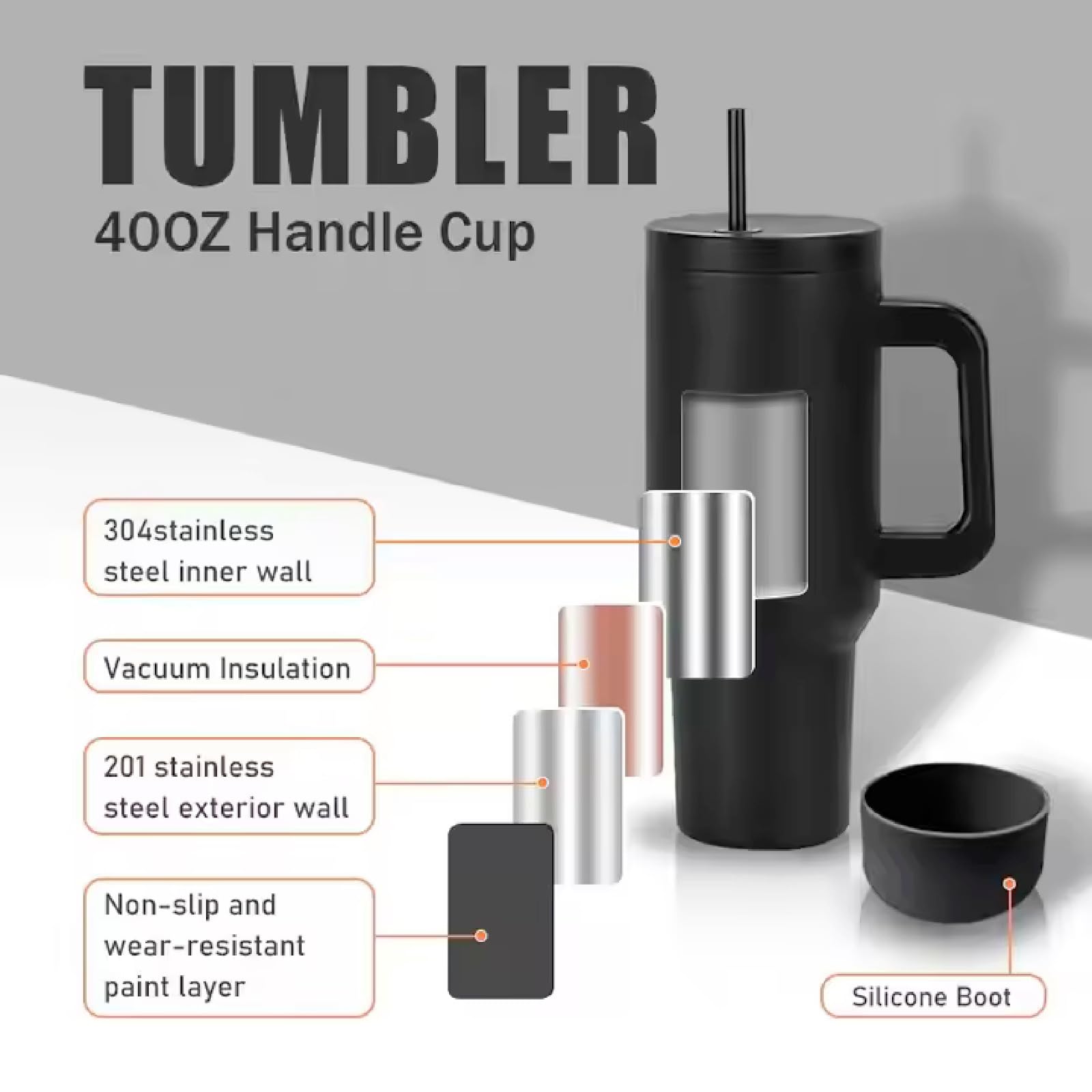 Buho Outdoor Tumbler, 40 oz, Double-Wall Insulated, Ergonomic Handle with Lid Straw (Dark Green)