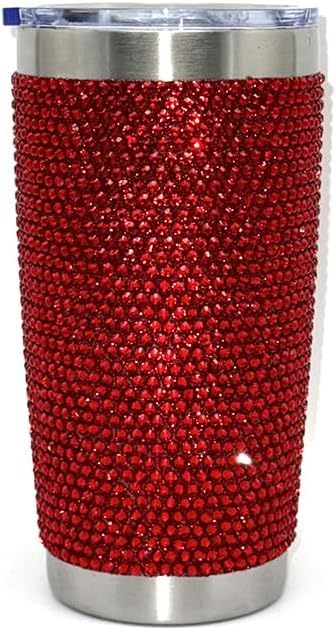 20 OZ Stainless Steel Tumbler with Lid, Double Wall Vacuum Insulated Coffee Travel Mug, Sparkly Rhinestone Water Bottle for Ice Drinks and Hot Beverage, Red