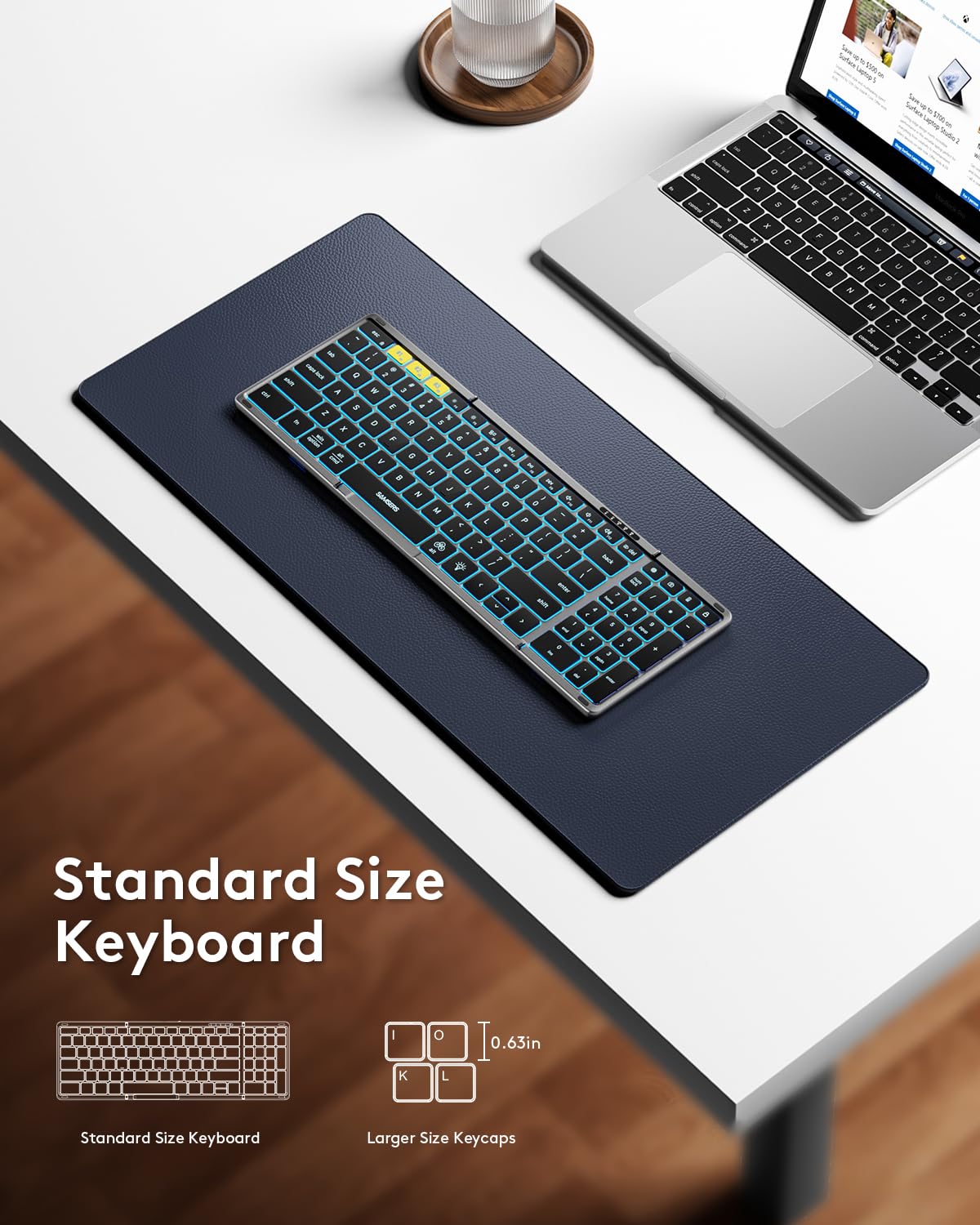 Samsers Foldable Bluetooth Keyboard with Numeric Keypad, Full-Size Wireless Folding Keyboard with Backlight, Portable Travel Keyboard for iOS Android Windows Mac OS, Support 3 Device(BT5.1 x 3), Gray